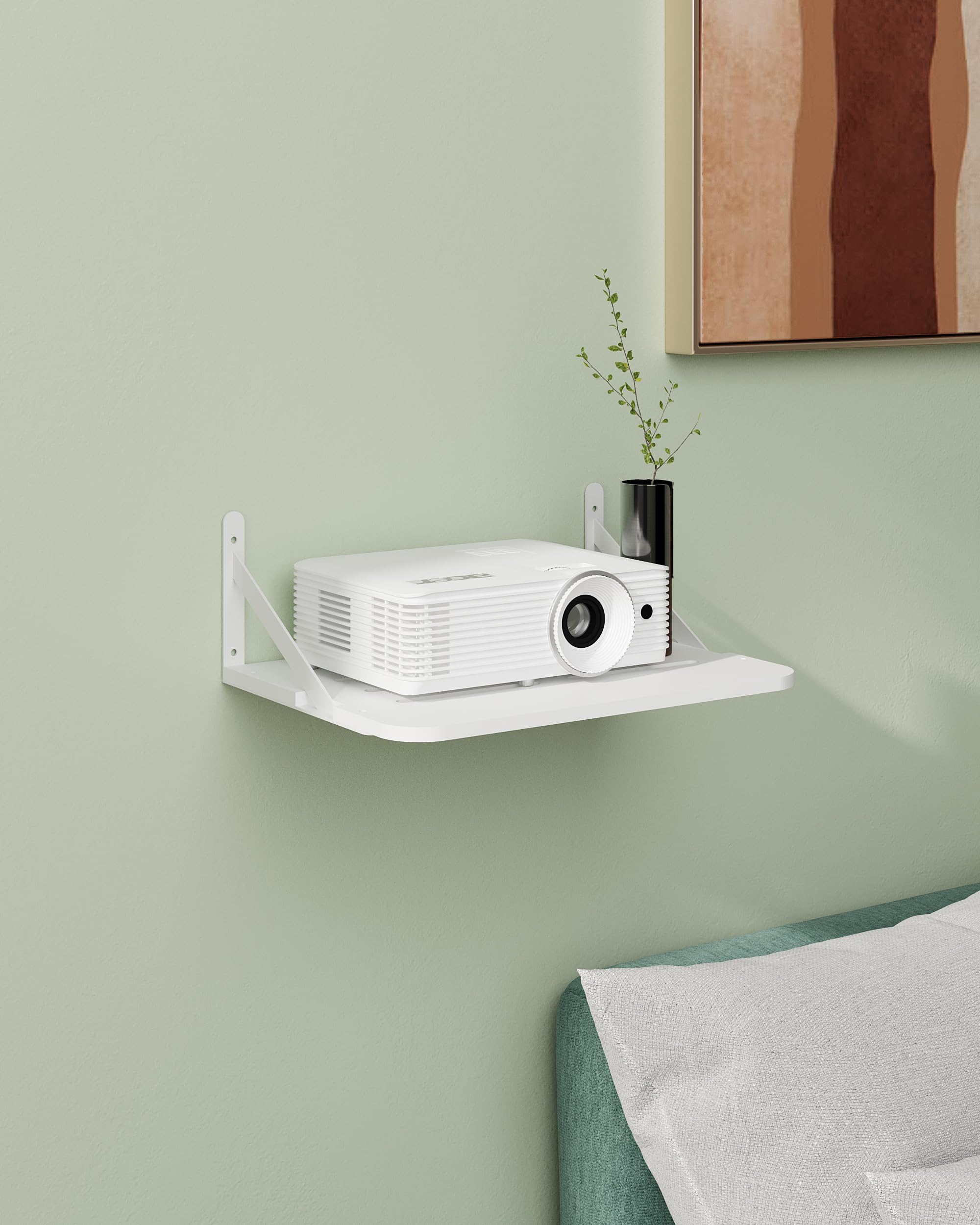 Small Mini Projector Shelf/Modem Shelf/Router Shelf/Router Wall Mount/Cable Box Wall Mount,Floating Projector Wall Mount, Projector Shelf for Wall, Holder Stand Accessories White