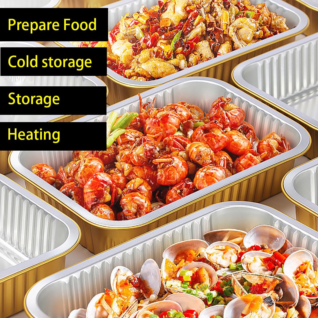 SuiXinCook Aluminum Foil Pans with lids 10pack Heavy Duty 2LB Small foil pan 8.5"×6" Disposable, For Microwave & Oven Safe Cooking,Baking,A takeaway food container,Gold