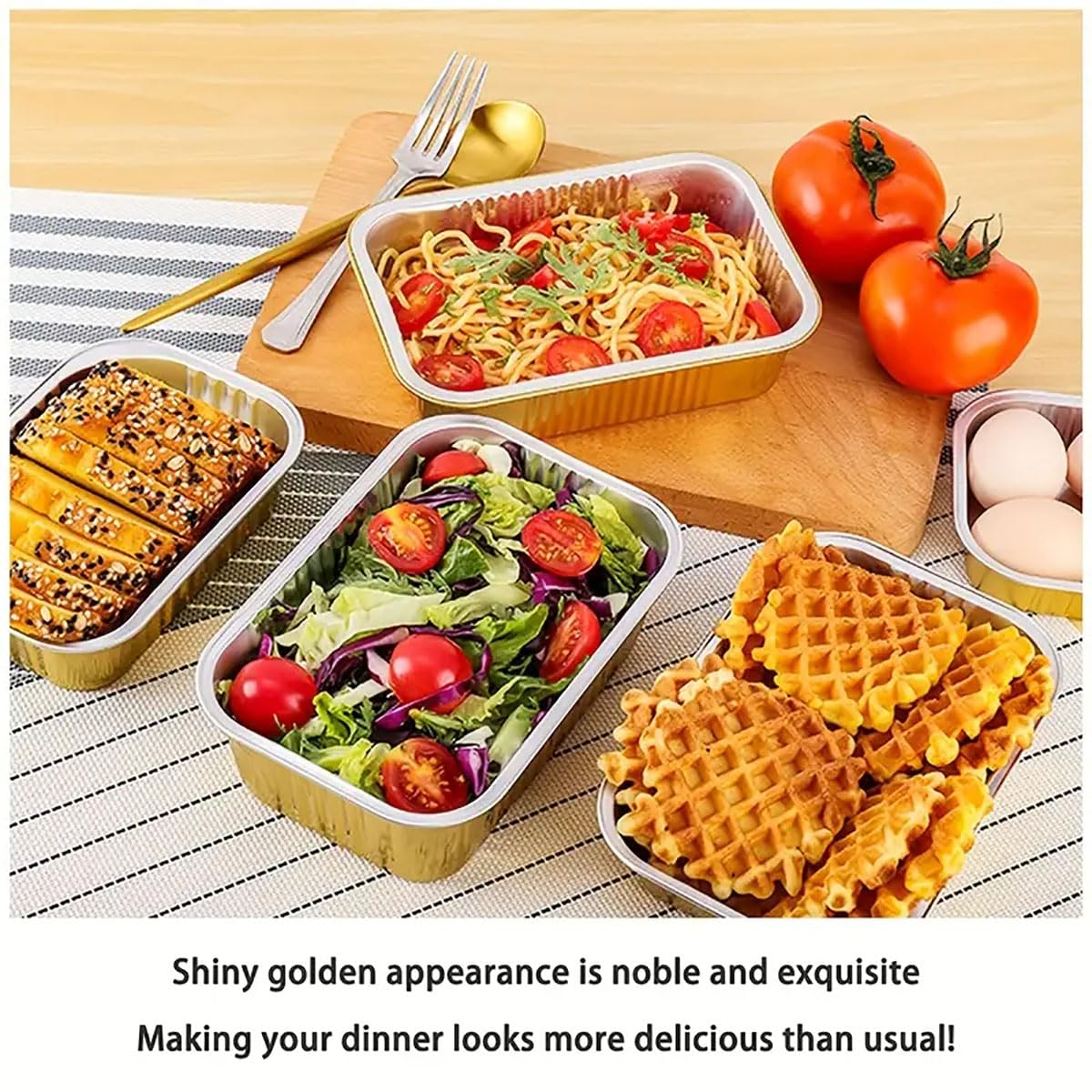 SuiXinCook Aluminum Foil Pans with lids 10pack Heavy Duty 2LB Small foil pan 8.5"×6" Disposable, For Microwave & Oven Safe Cooking,Baking,A takeaway food container,Gold