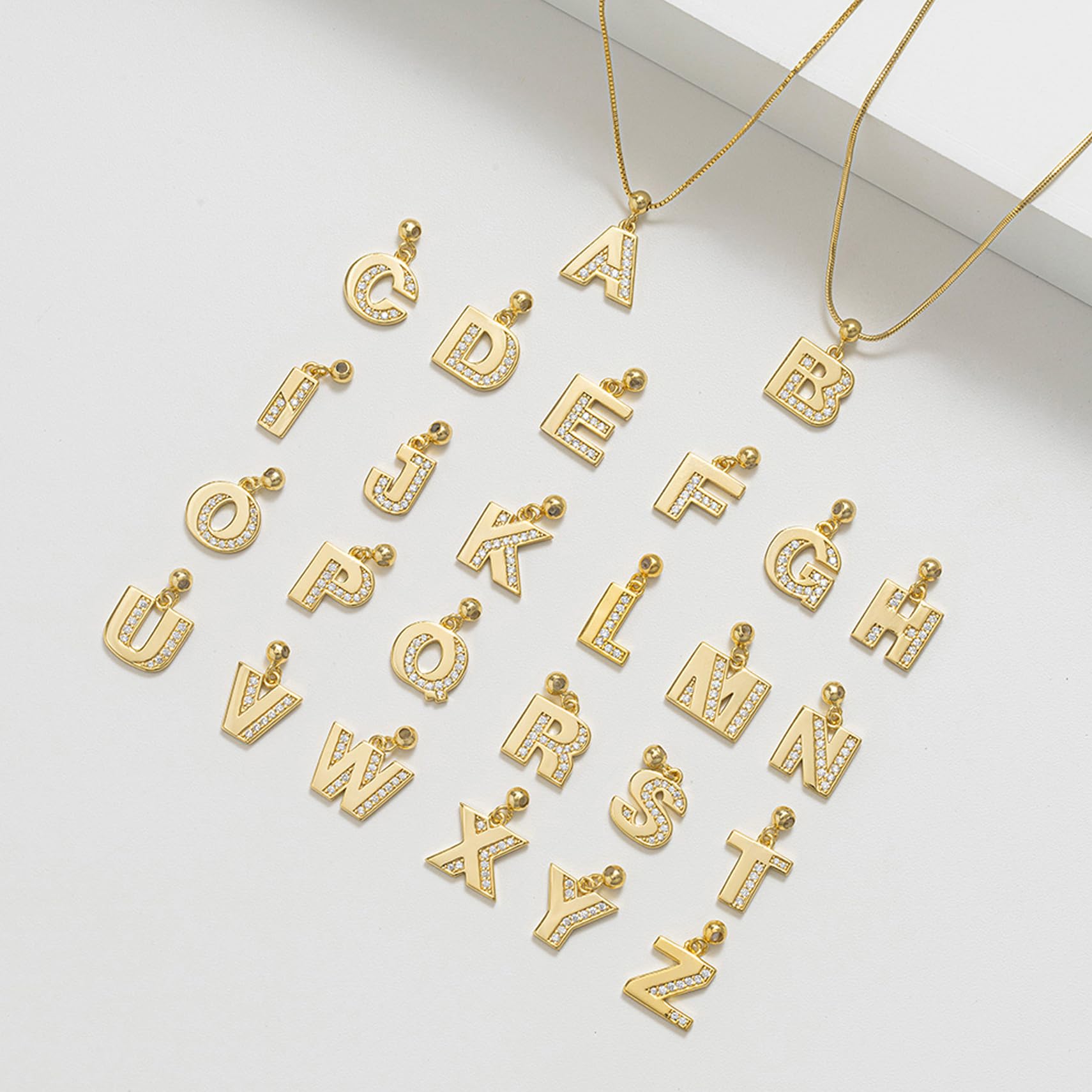 AIFOKIVO Letter C Charm Dangle 14K Golden Initial Beads, 925 Sterling Silver Customized Name Alphabet Necklace Pendant, for Cousin Couple Custom Gifts