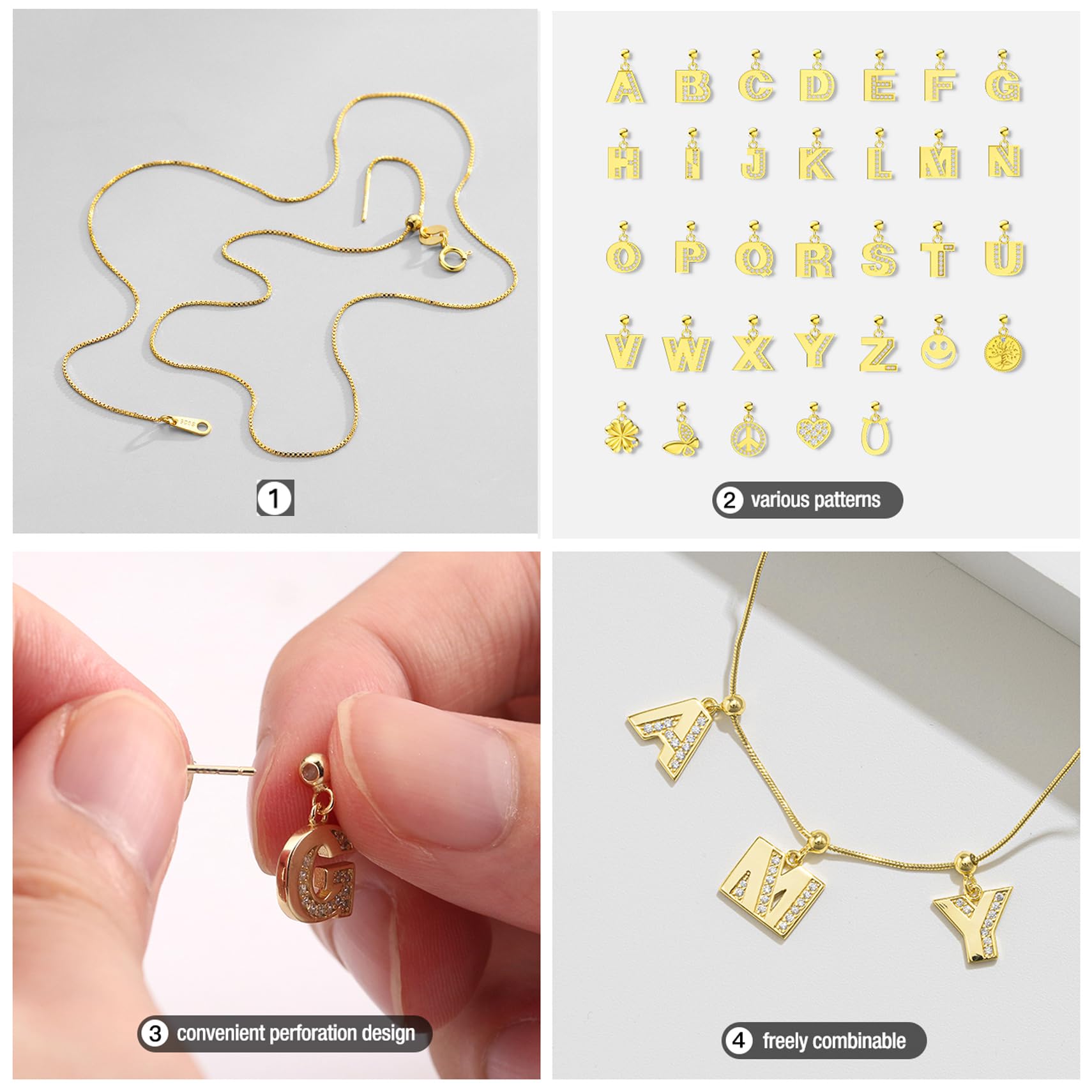 AIFOKIVO Letter C Charm Dangle 14K Golden Initial Beads, 925 Sterling Silver Customized Name Alphabet Necklace Pendant, for Cousin Couple Custom Gifts