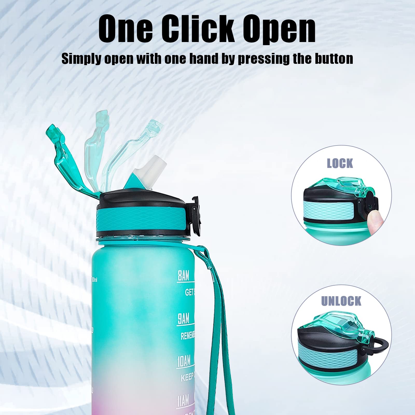 Myasrelae Water Bottle With Straw, 32 oz Water Bottles With Times to Drink,Leakproof BPA Free Bottle with Time Marker ,Ideal Gift for Gym Workouts and the Outdoors (A)