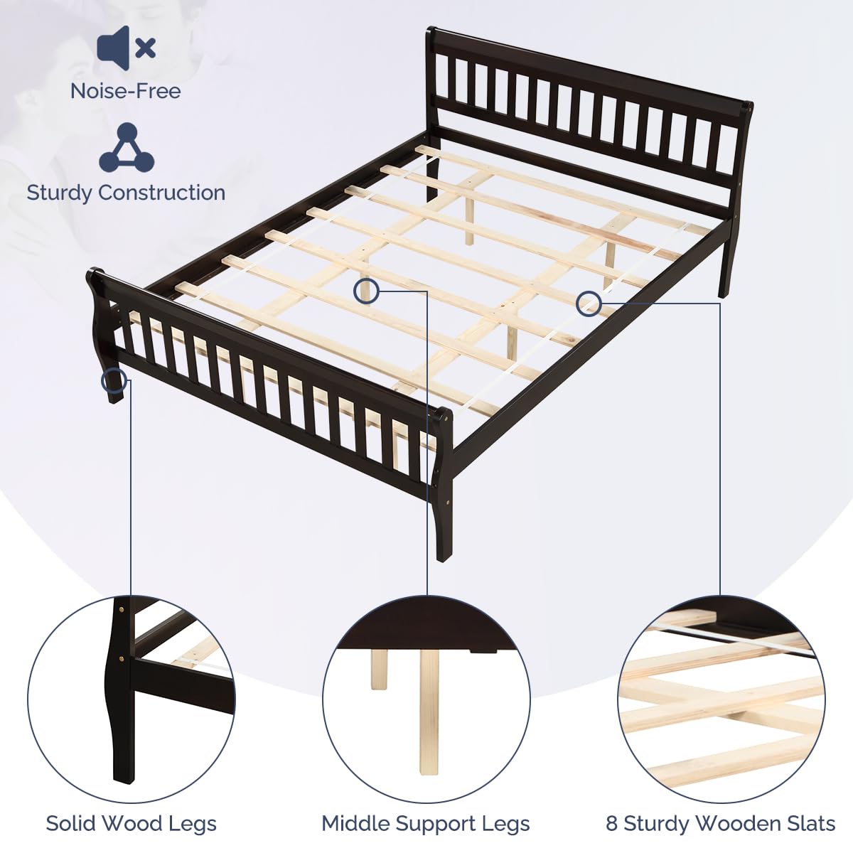 IULULU Queen Bed Frame, Solid Wood Platform Bed Frame with Headboard & Footboard, Queen Size Mattress Foundation with Wooden Slats Support, Easy Assembly, No Box Spring Needed, Espresso