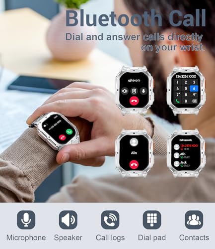 FOXBOX Smart Watch for Men Answer Call/Notification, 1.95" AMOLED Fitness Watch 108 Sport Modes Compass Step Heart Rate Sleep SpO2 BP Monitor, 5ATM Waterproof Military Smartwatch for Android iOS
