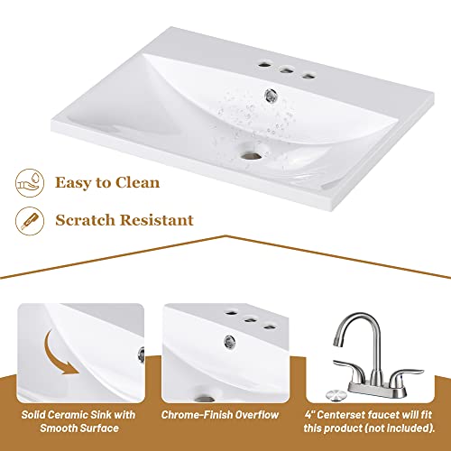 Lifeand 24" Wall Mounted Bathroom Vanity with Ceramic Basin, Two Shutter Doors, Solid Wood & MDF Board, White