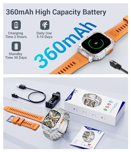 FOXBOX Smart Watch for Men Answer Call/Notification, 1.95" AMOLED Fitness Watch 108 Sport Modes Compass Step Heart Rate Sleep SpO2 BP Monitor, 5ATM Waterproof Military Smartwatch for Android iOS