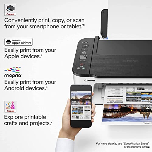 Canon PIXMA TS Series Wireless All-in-One Color Inkjet Printer, Black - Print, Scan, Copy for Home Office - 1.5 Segment LCD Display, 4800 x 1200 dpi, USB and WiFi Connection - BROAG Printer_Cable