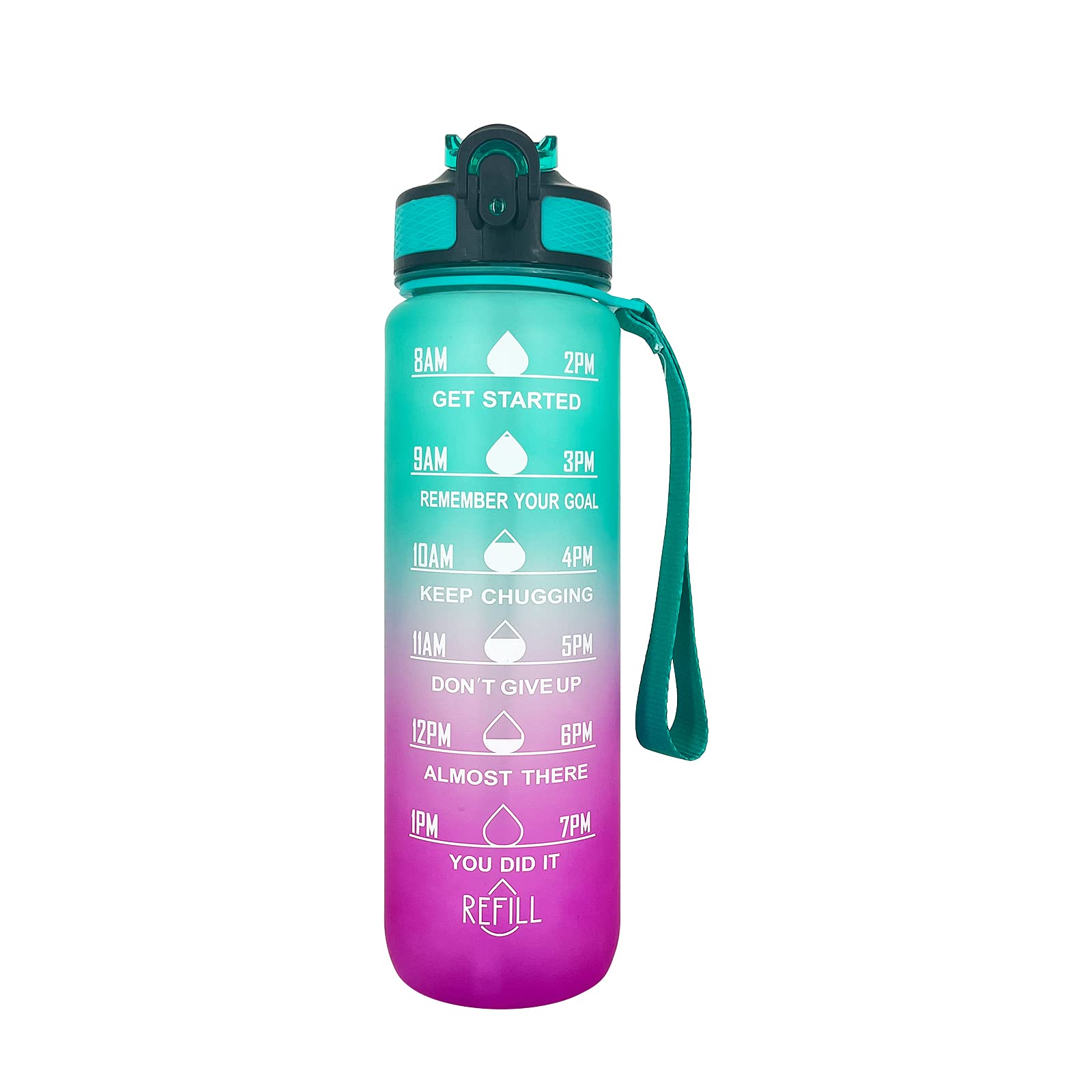 Myasrelae Water Bottle With Straw, 32 oz Water Bottles With Times to Drink,Leakproof BPA Free Bottle with Time Marker ，Ideal Gift for Gym Workouts and the Outdoors (A)