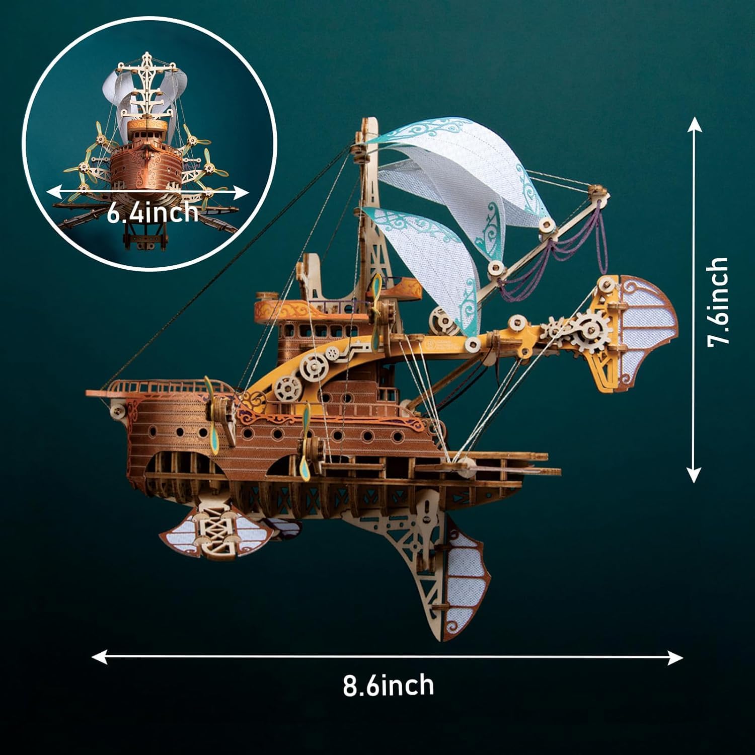 howCat 3D Wooden Puzzles for Around The Earth in 80 Days Fantasy Spaceship Model Kit to Build -Ideal Christmas or Birthday Gift for Puzzle Enthusiasts
