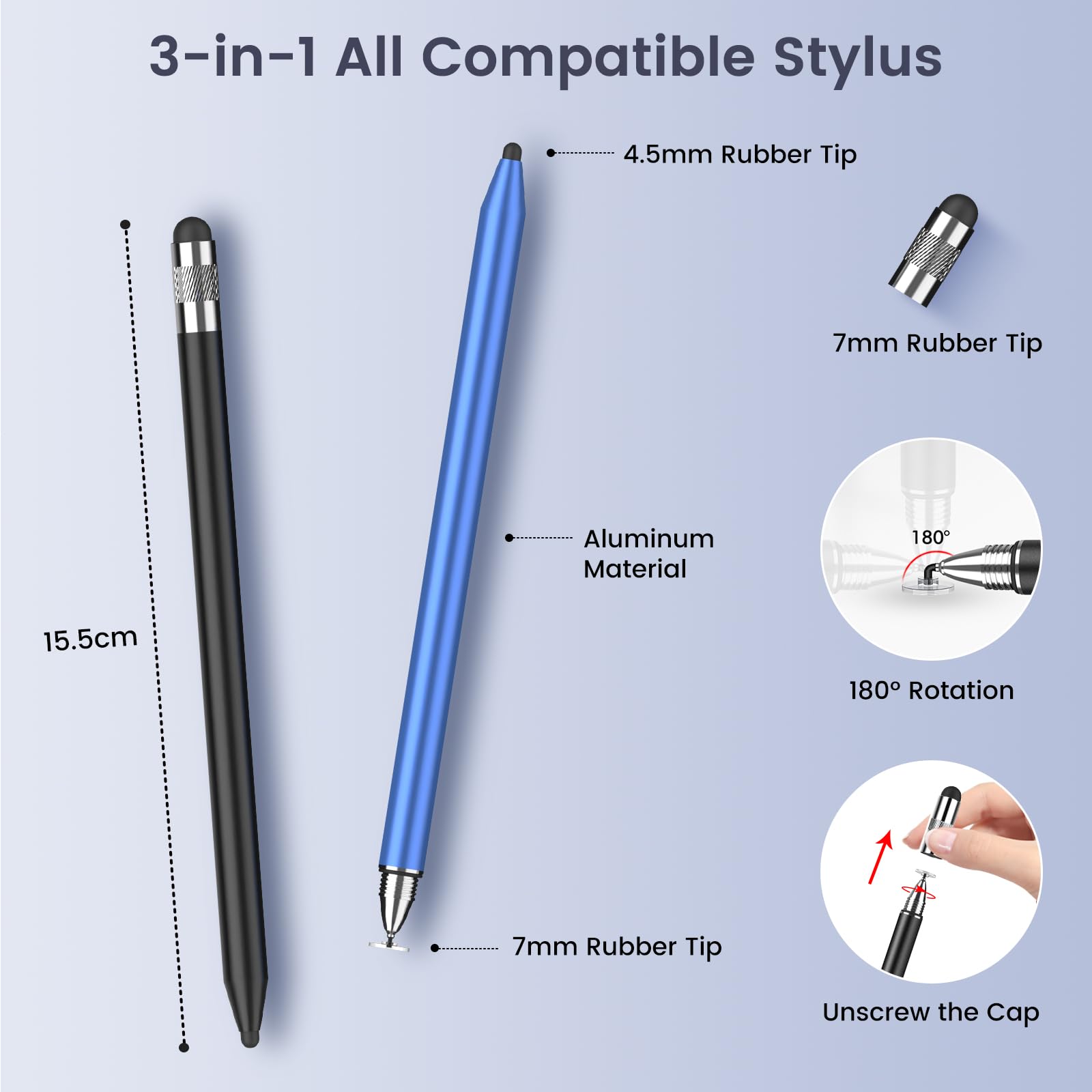 Stylus Pen for iPad iPhone, Styluslink 3 in 1 Universal Capacitive Stylus Pen for Touchscreen iPhone iPad Air Mini Pro Android Phone Chromebook Tablet Sumsung Laptop All Touchscreens (2 Pack)