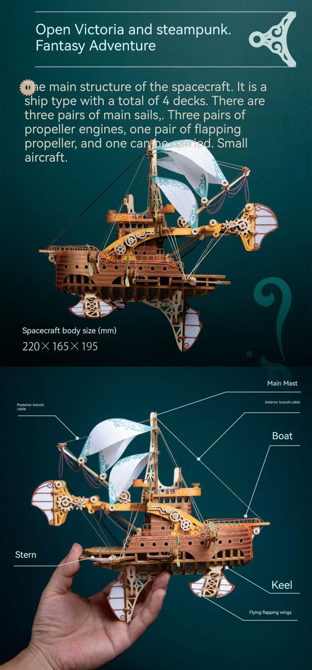howCat 3D Wooden Puzzles for Around The Earth in 80 Days Fantasy Spaceship Model Kit to Build -Ideal Christmas or Birthday Gift for Puzzle Enthusiasts