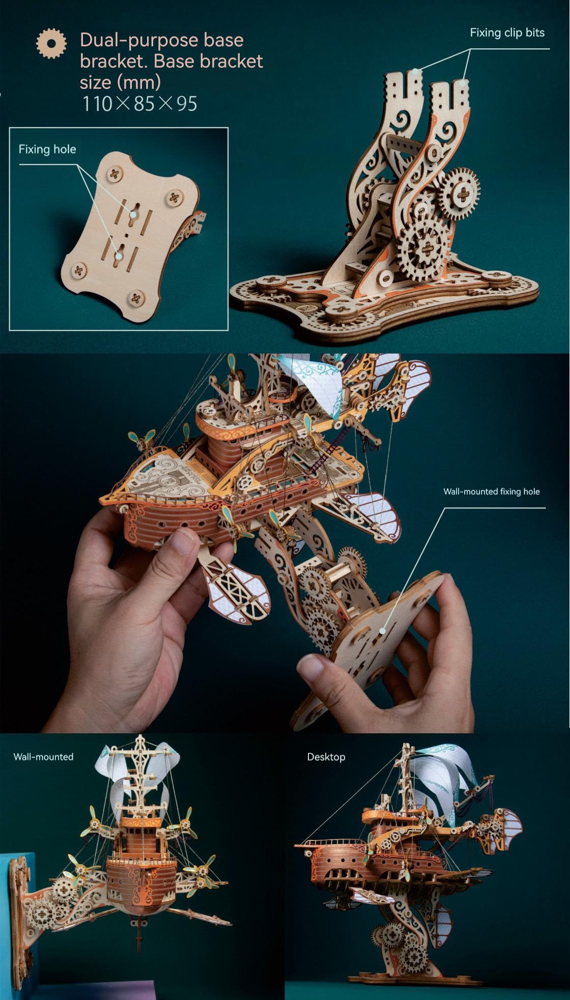 howCat 3D Wooden Puzzles for Around The Earth in 80 Days Fantasy Spaceship Model Kit to Build -Ideal Christmas or Birthday Gift for Puzzle Enthusiasts