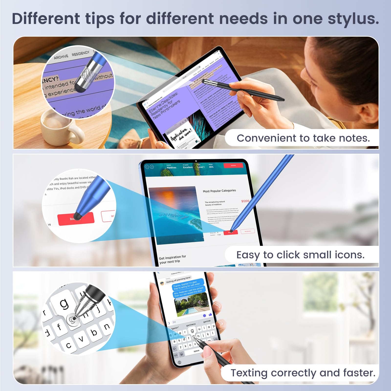Stylus Pen for iPad iPhone, Styluslink 3 in 1 Universal Capacitive Stylus Pen for Touchscreen iPhone iPad Air Mini Pro Android Phone Chromebook Tablet Sumsung Laptop All Touchscreens (2 Pack)
