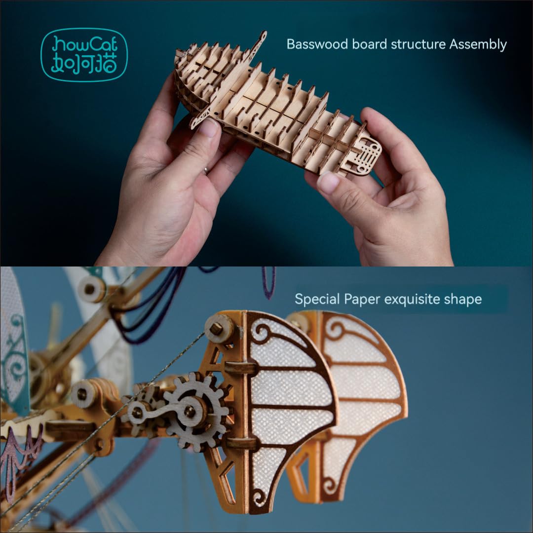 howCat 3D Wooden Puzzles for Around The Earth in 80 Days Fantasy Spaceship Model Kit to Build -Ideal Christmas or Birthday Gift for Puzzle Enthusiasts