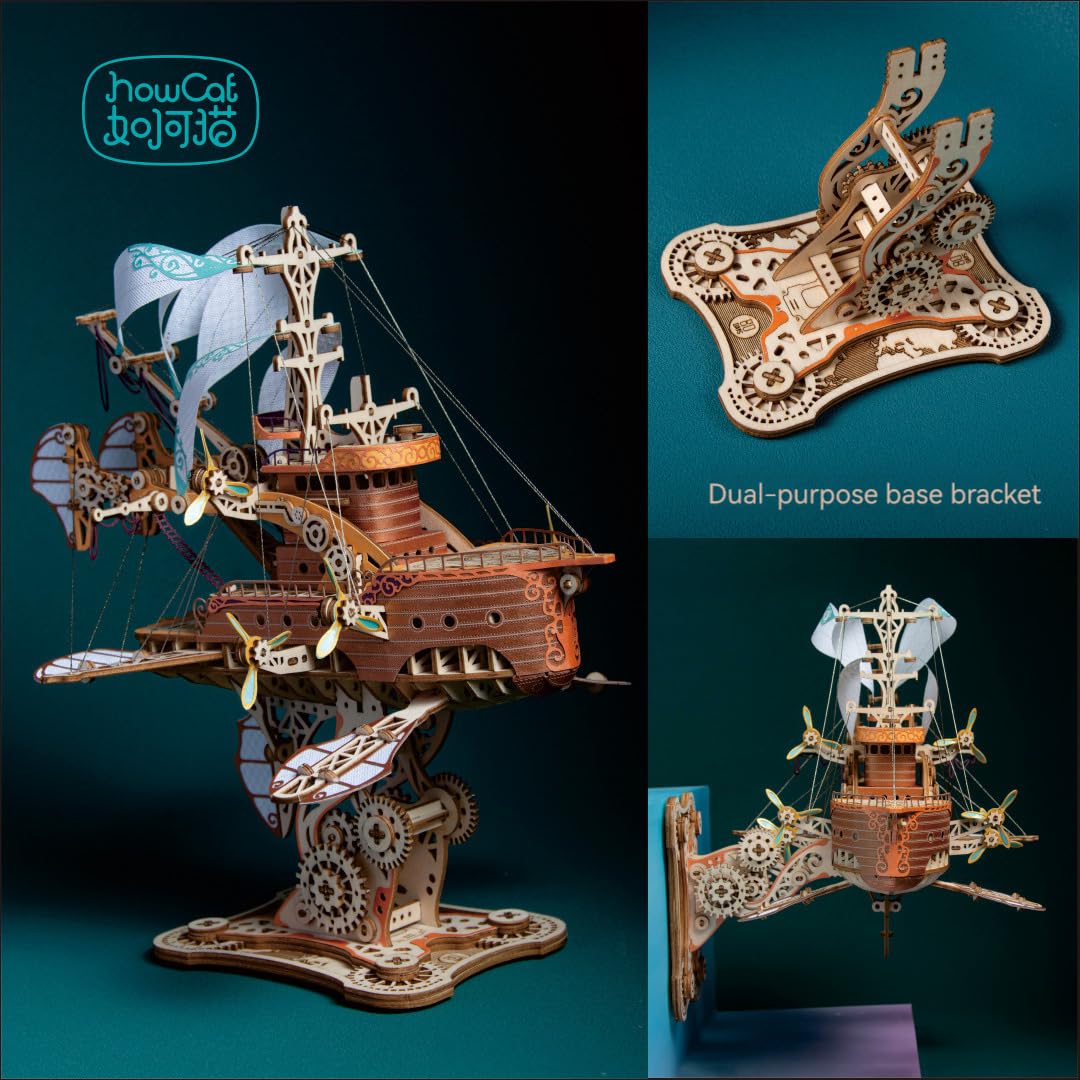 howCat 3D Wooden Puzzles for Around The Earth in 80 Days Fantasy Spaceship Model Kit to Build -Ideal Christmas or Birthday Gift for Puzzle Enthusiasts
