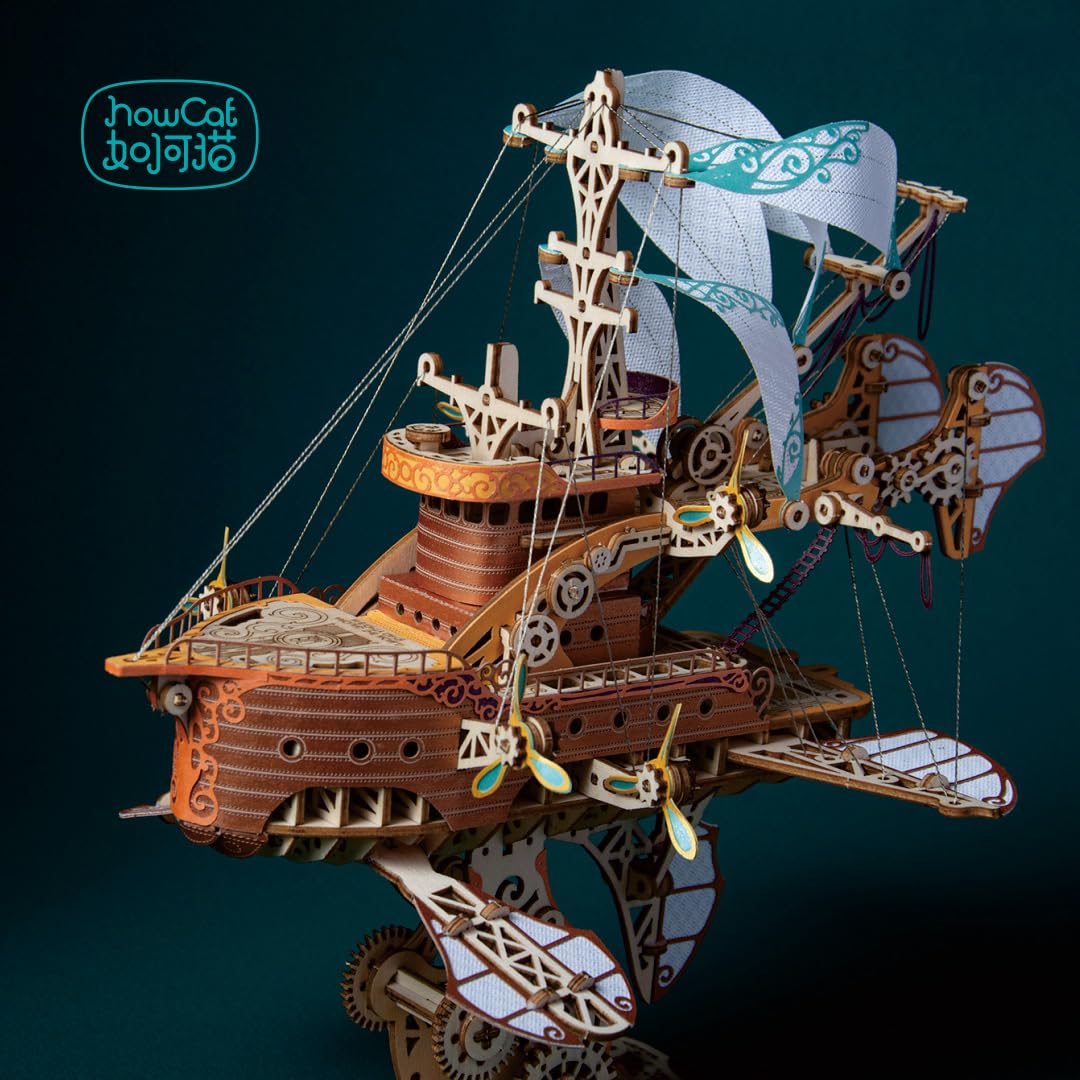 howCat 3D Wooden Puzzles for Around The Earth in 80 Days Fantasy Spaceship Model Kit to Build -Ideal Christmas or Birthday Gift for Puzzle Enthusiasts