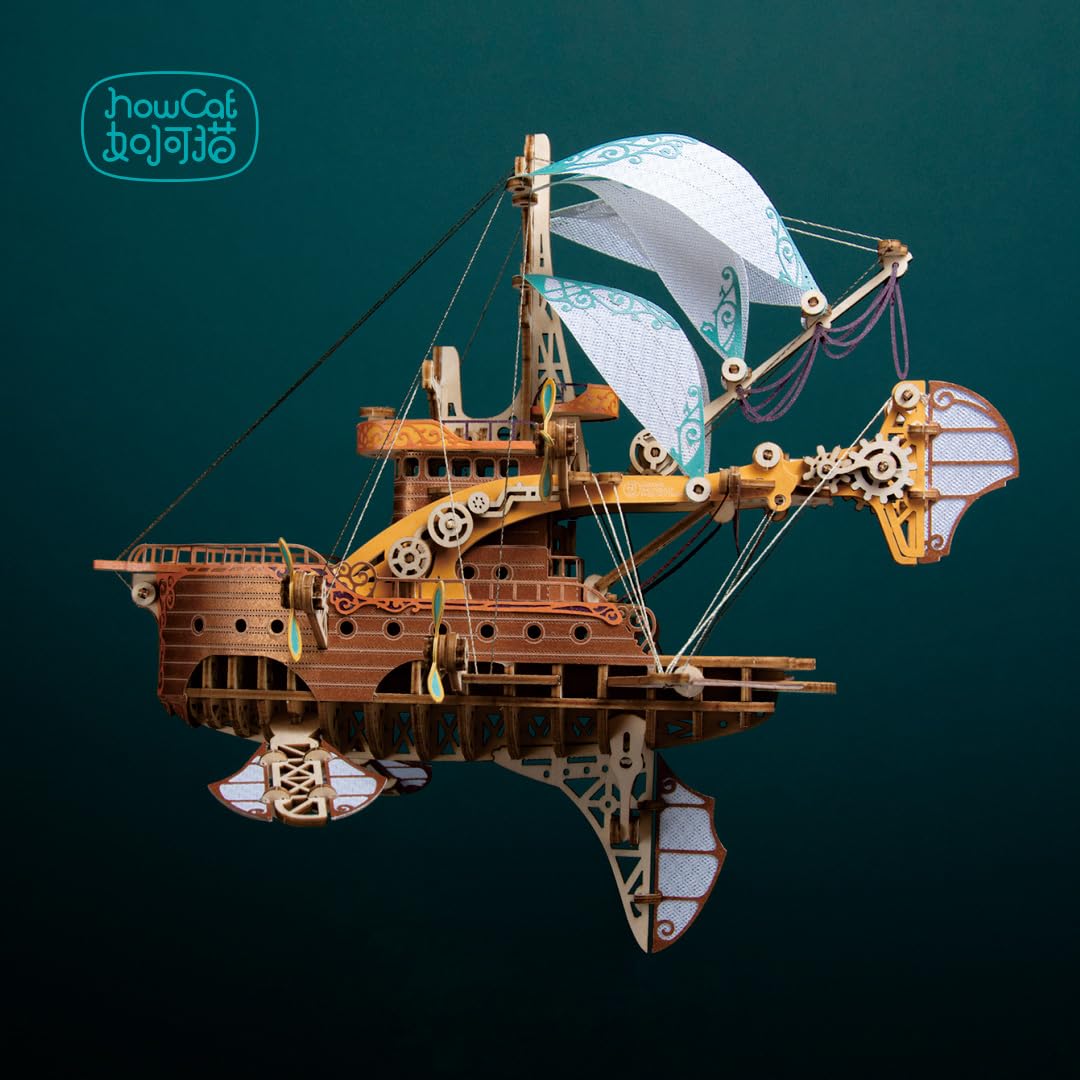 howCat 3D Wooden Puzzles for Around The Earth in 80 Days Fantasy Spaceship Model Kit to Build -Ideal Christmas or Birthday Gift for Puzzle Enthusiasts