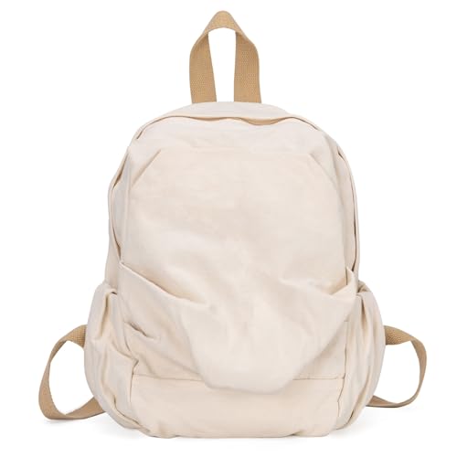ecosmile Canvas Backpack for Women Travel Backpack for Men Vintage Bookbag Style for Casual Daypack Backpacks (Mini White)