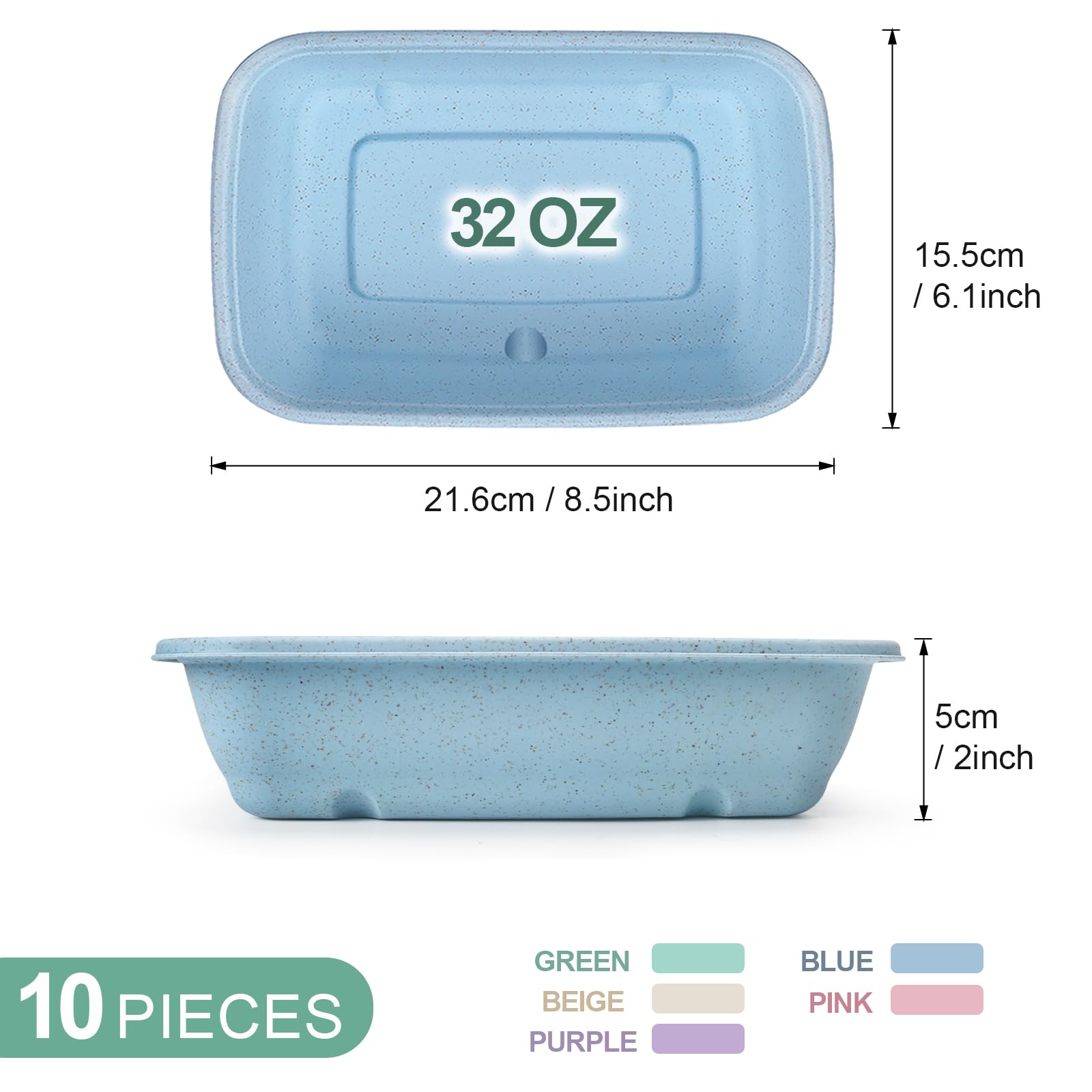 shopwithgreen Meal Prep Containers 1-Compartment, 10PCS Wheat Straw Microwave Bento Lunch Box with Lids, Reusable & Stackable Food Storage Containers, Dishwasher Freezer Safe BPA Free (32 OZ)