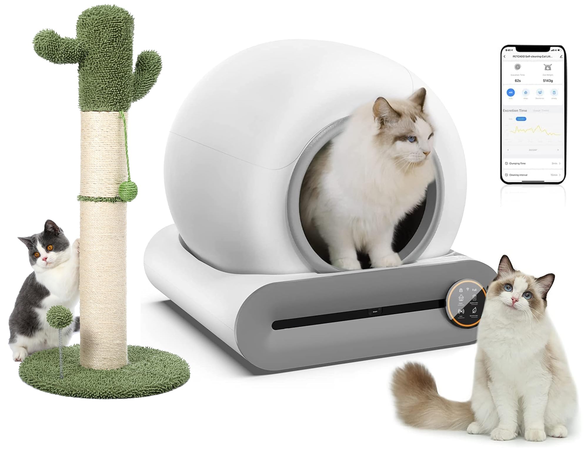 Cat Automatic Smart Self-Cleaning Cat Litter Box,Cat Litter Cleaning Robot with 65L+9L Large Capacity, App Control Smart for Multiple Cats