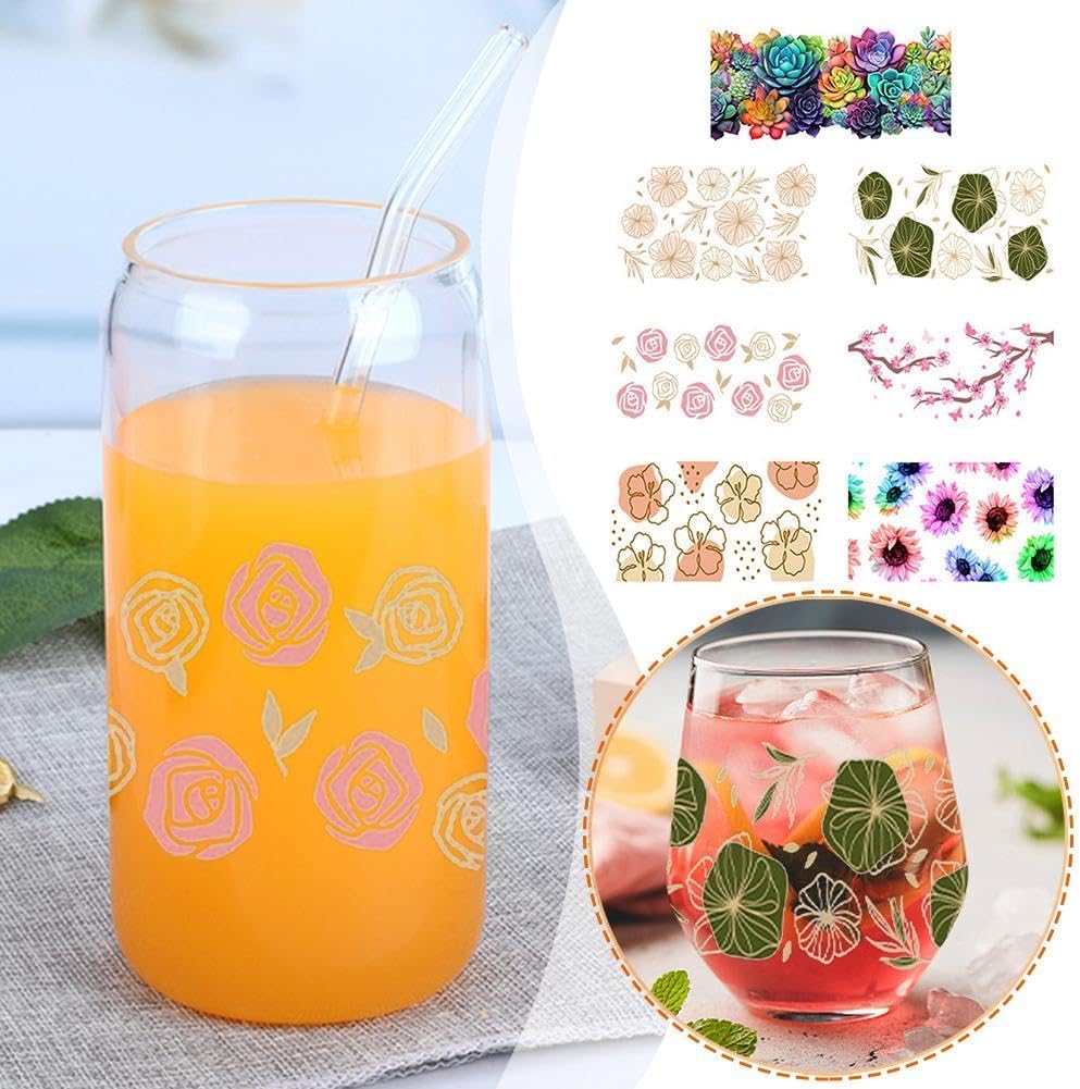 Cololful Succulents Theme Rub on Transfers Decals,UV DTF Transfer Waterproof Sticker Iron-on Transfers for Glass Coffee Cups,Vintage Cups Wrap Transfer Stickers Decals