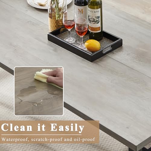 Rovibek 2 Benches Dining Table Set, Modern Space Saving Kitchen Desk, Wooden Industrial Style Farmhouse, 67", Grey