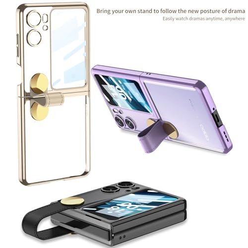Smartphone Flip Cases Clear Case Compatible with Oppo Find N2 Flip, Built-in Screen Protector Anti-Yellowing Hard PC Shockproof Lightweight Protective Phone Case Cover with Wrist Strap for Oppo Find N