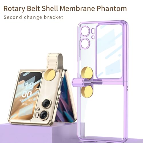 Smartphone Flip Cases Clear Case Compatible with Oppo Find N2 Flip, Built-in Screen Protector Anti-Yellowing Hard PC Shockproof Lightweight Protective Phone Case Cover with Wrist Strap for Oppo Find N