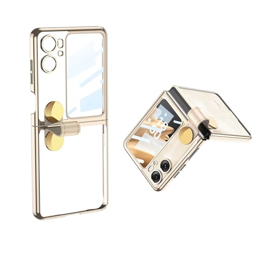Smartphone Flip Cases Clear Case Compatible with Oppo Find N2 Flip, Built-in Screen Protector Anti-Yellowing Hard PC Shockproof Lightweight Protective Phone Case Cover with Wrist Strap for Oppo Find N