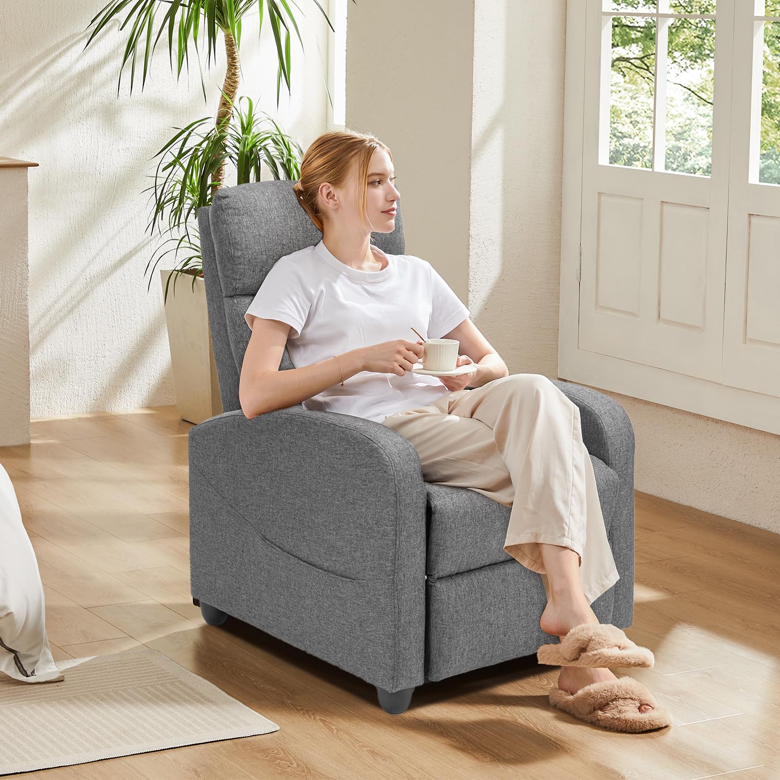 Recliner Chair for Adults, Massage Reclining Chair for Living Room, Adjustable Modern Recliners Chair, Home Theater Seating Single Sofa Recliner with Padded Seat Backrest(Grey)