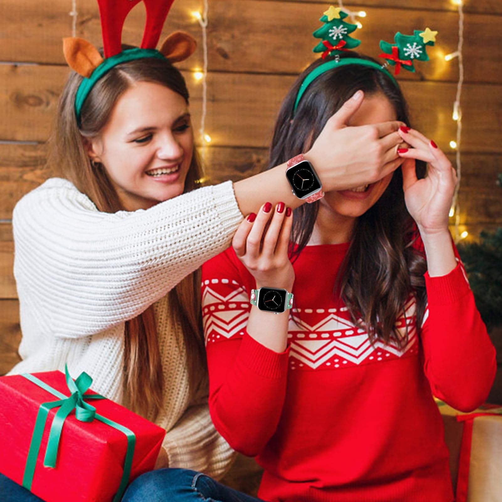 2 Pack Christmas Band Compatible with iWatch SE Series 10 9 8 7 6 5 4 3 2 1 Women Men Apple Watch Bands 46mm 45mm 44mm 42mm(Series 3), Xmas Holiday Adjustable Silicone Strap