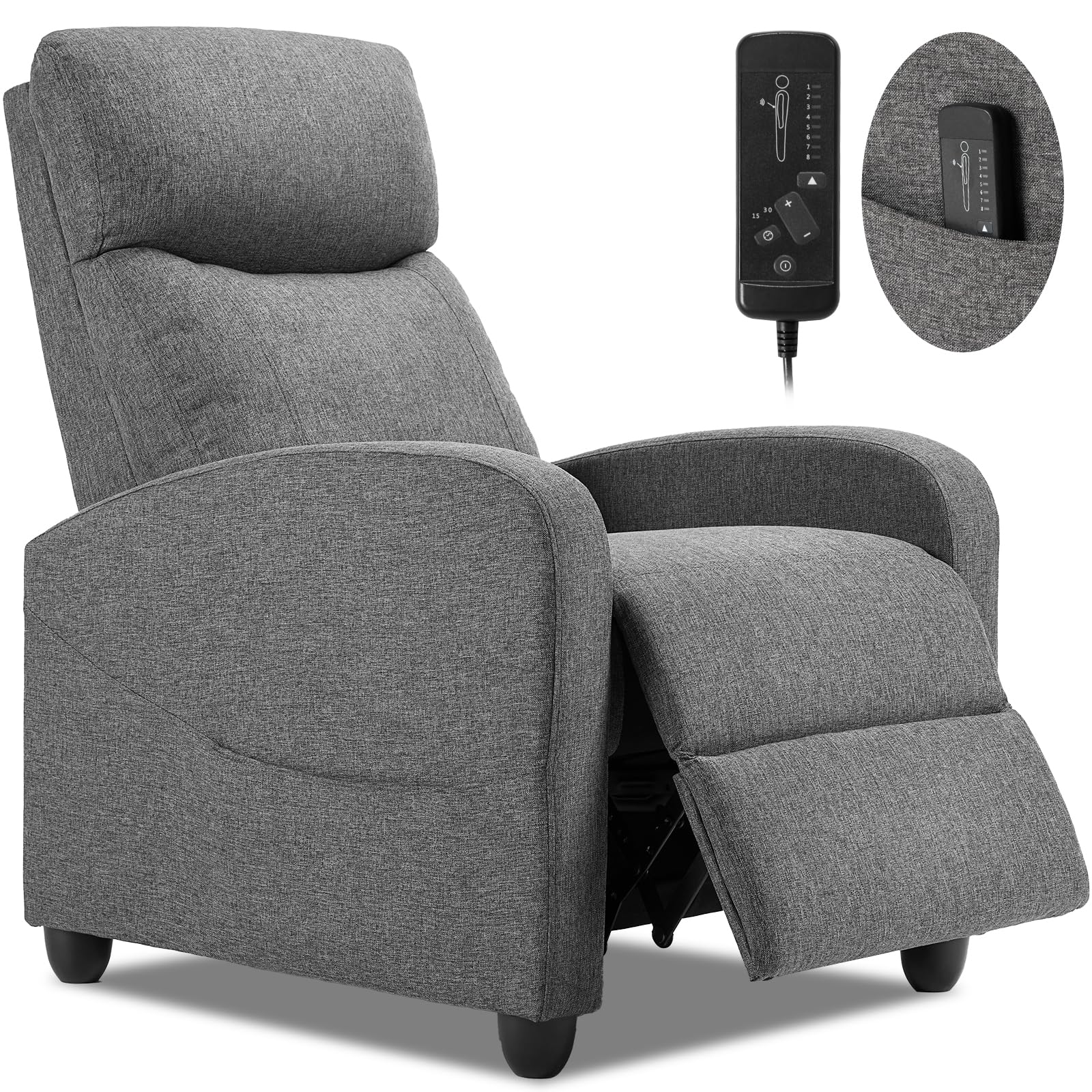 Recliner Chair for Adults, Massage Reclining Chair for Living Room, Adjustable Modern Recliners Chair, Home Theater Seating Single Sofa Recliner with Padded Seat Backrest(Grey)