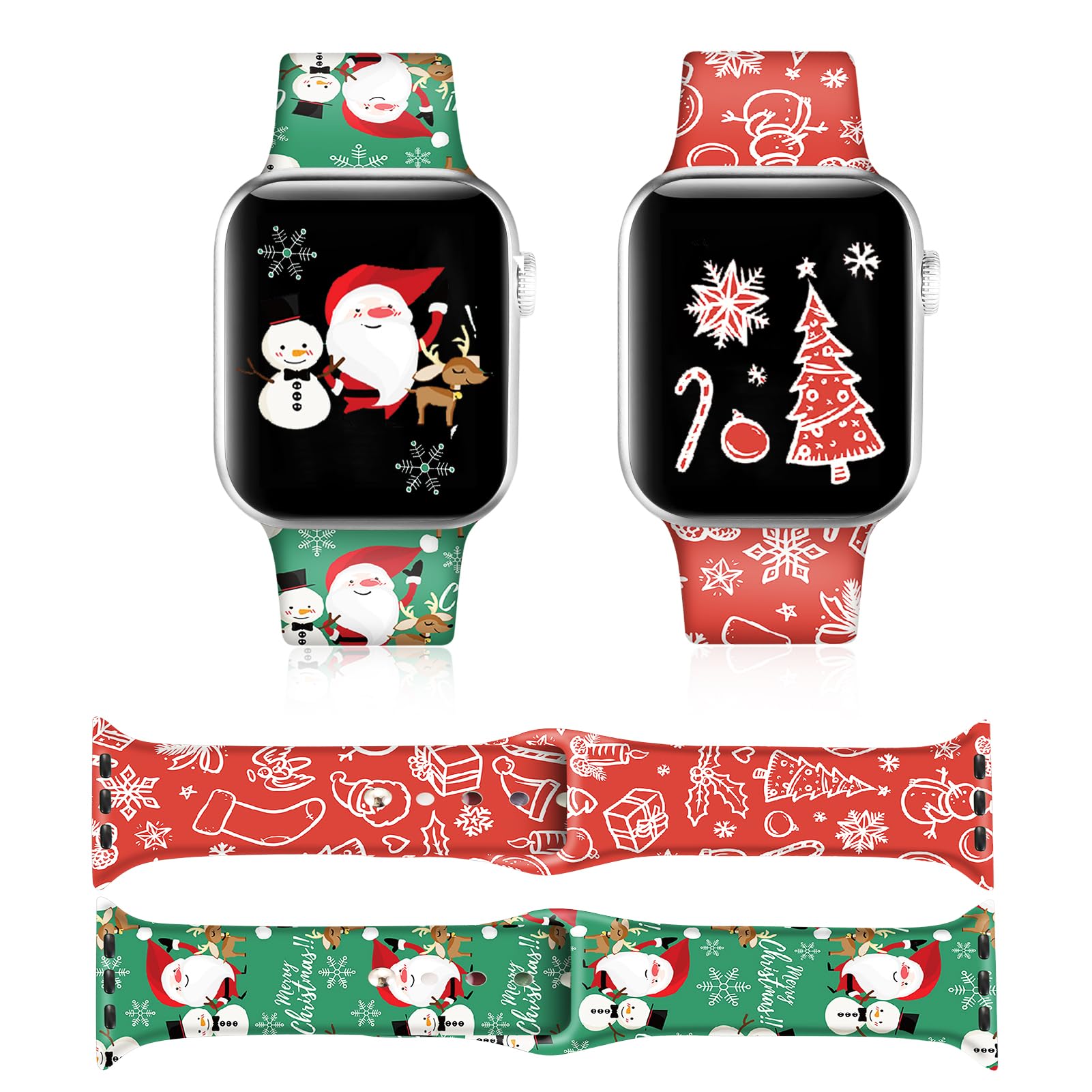 2 Pack Christmas Band Compatible with iWatch SE Series 10 9 8 7 6 5 4 3 2 1 Women Men Apple Watch Bands 46mm 45mm 44mm 42mm(Series 3), Xmas Holiday Adjustable Silicone Strap