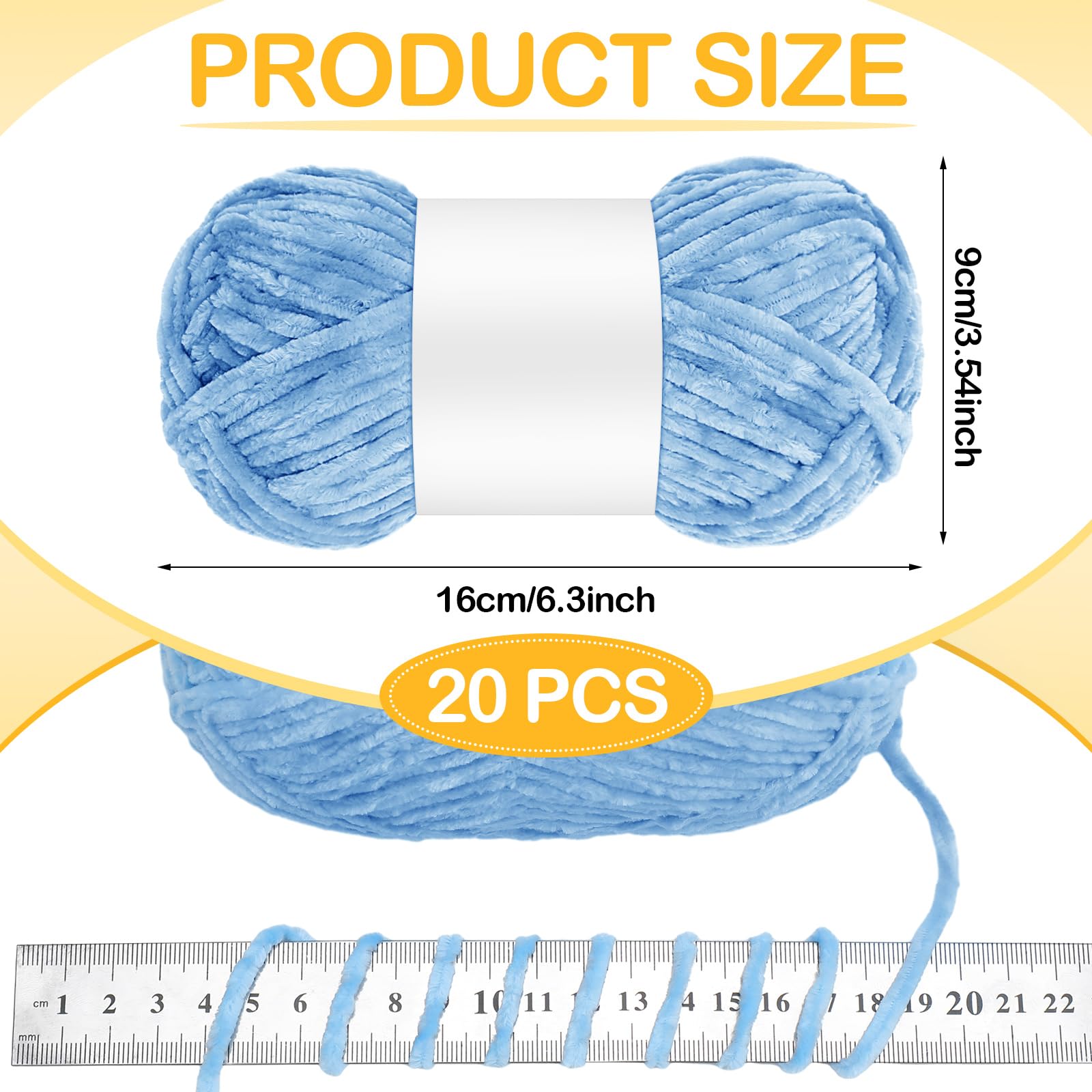 Timgle 20 Skeins Soft Chenille Yarn Thick Plush Yarn Multi Colors Soft Blanket Velvet Yarn for Crocheting and Knitting DIY Craft Total Length 20 x 145 M (20 x 159 Yards, 20 x 100 G)