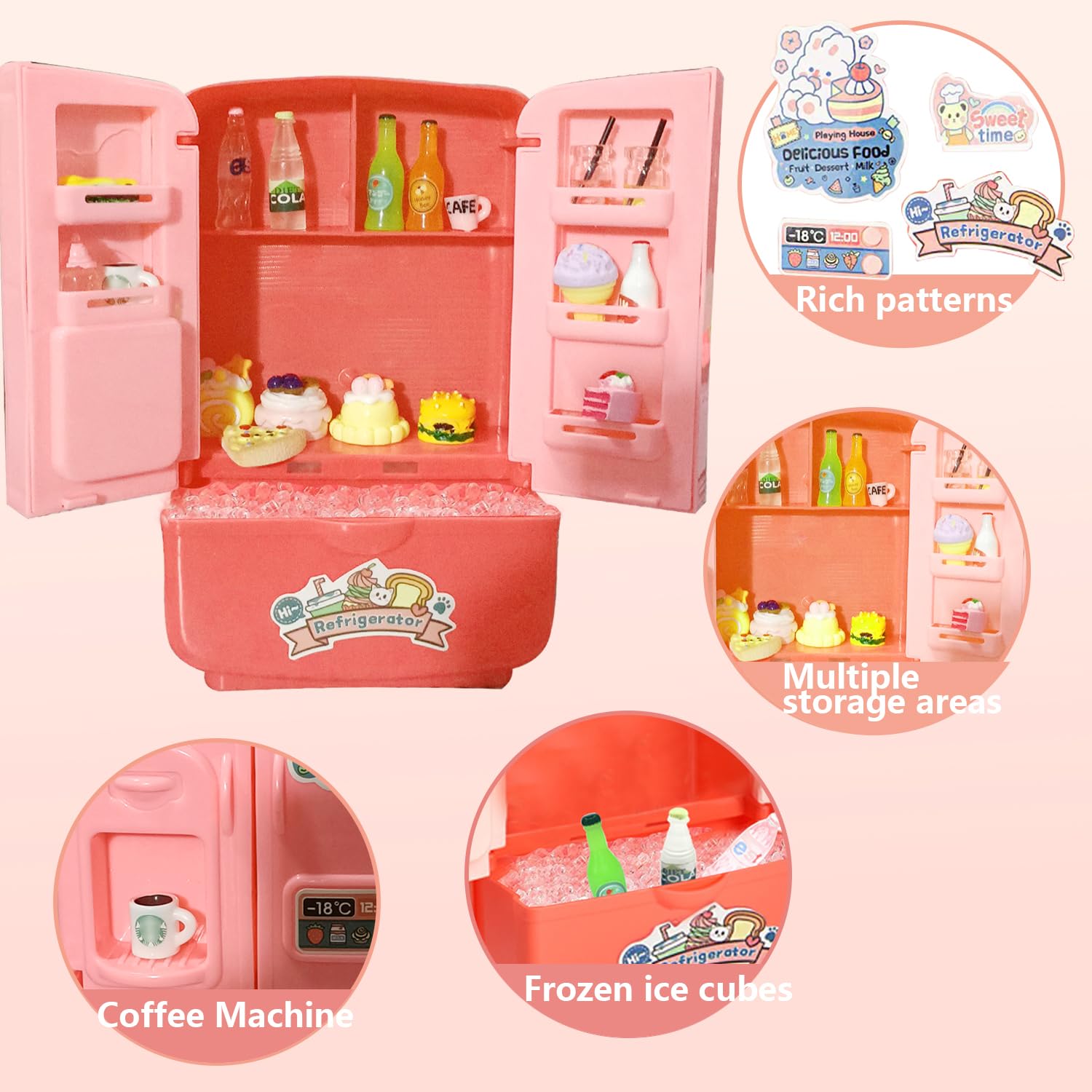 20 Pcs Dollhouse Refrigerator Miniature Food Drinks Bottles Dollhouse Accessories 1:12 Mini Fridge Toy with Mini Food Set Pretend Play Kitchen Furniture Mini Things Stuff Tiny Baking