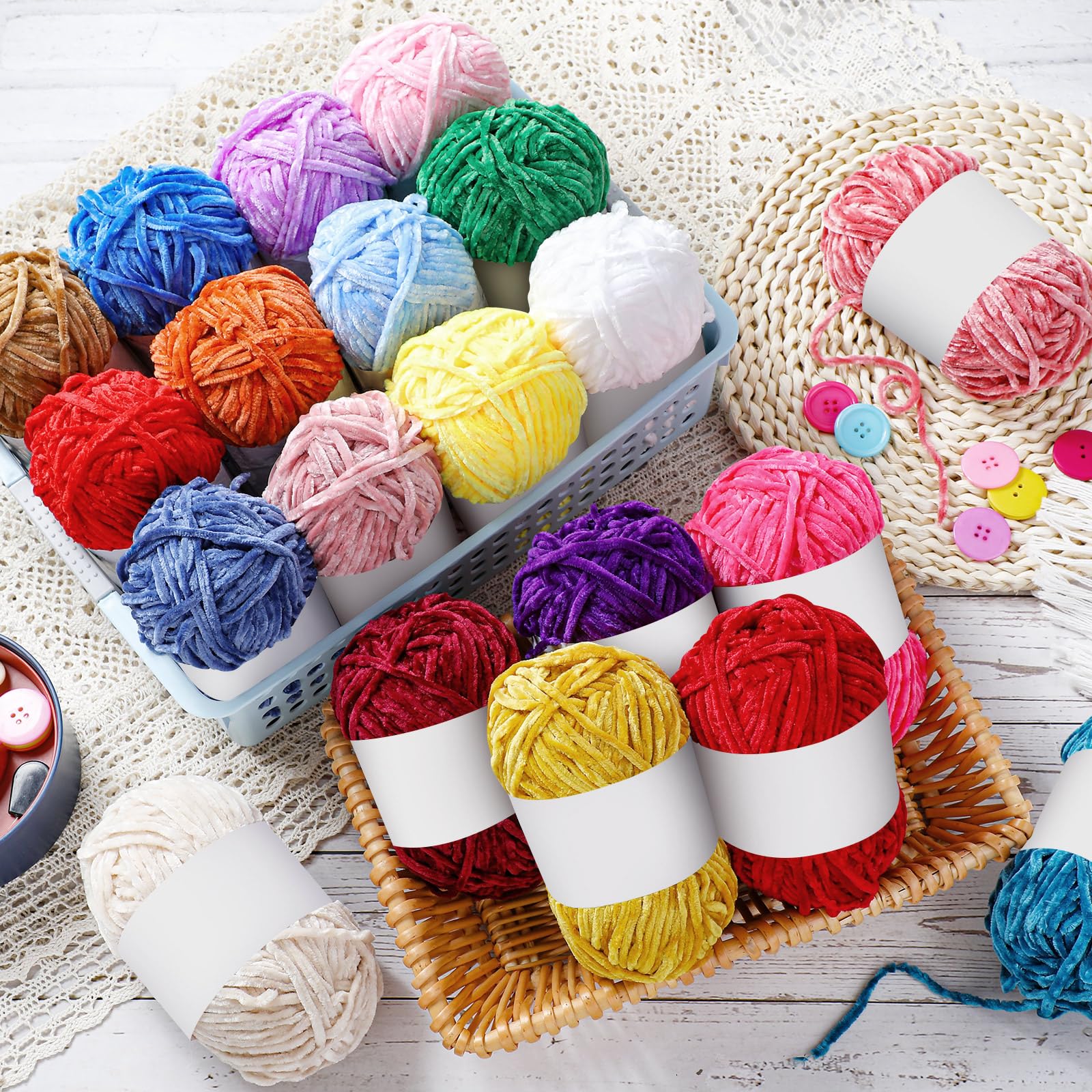 Timgle 20 Skeins Soft Chenille Yarn Thick Plush Yarn Multi Colors Soft Blanket Velvet Yarn for Crocheting and Knitting DIY Craft Total Length 20 x 145 M (20 x 159 Yards, 20 x 100 G)