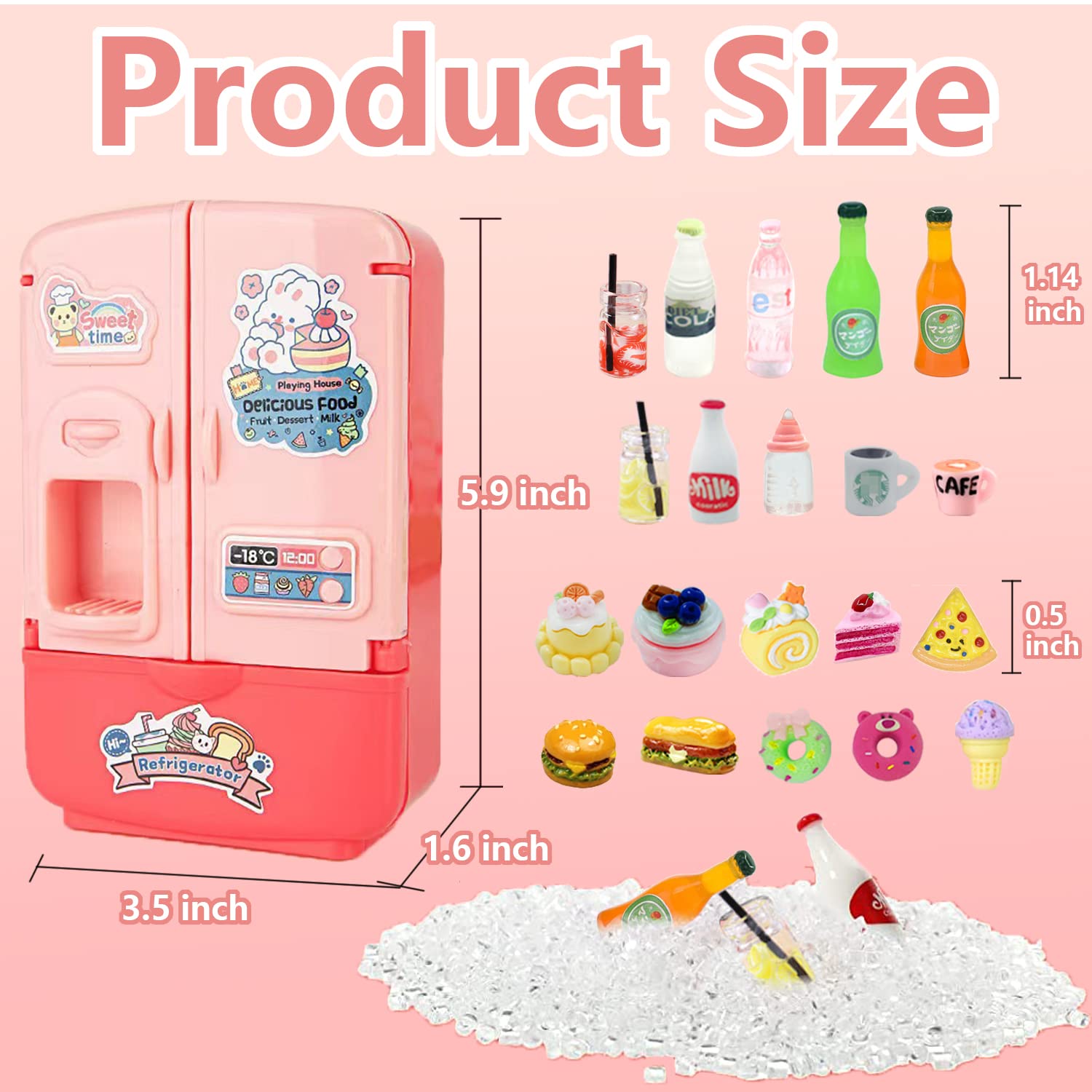 20 Pcs Dollhouse Refrigerator Miniature Food Drinks Bottles Dollhouse Accessories 1:12 Mini Fridge Toy with Mini Food Set Pretend Play Kitchen Furniture Mini Things Stuff Tiny Baking