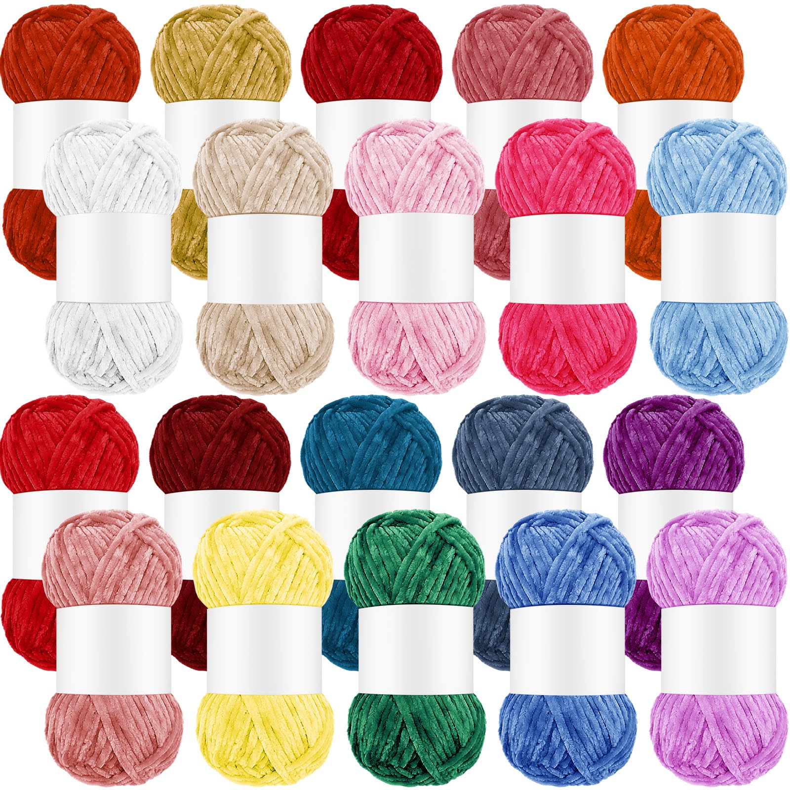 Timgle 20 Skeins Soft Chenille Yarn Thick Plush Yarn Multi Colors Soft Blanket Velvet Yarn for Crocheting and Knitting DIY Craft Total Length 20 x 145 M (20 x 159 Yards, 20 x 100 G)