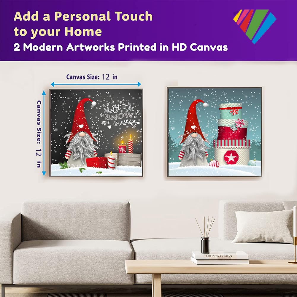 OFRKE 2-Piece Christmas Diamond Painting Kits for Adults,Gnomes Diamond Art Full Drill Round Gem Art 5D Diamond Dots Suitable Home Wall Decor 12"x12"