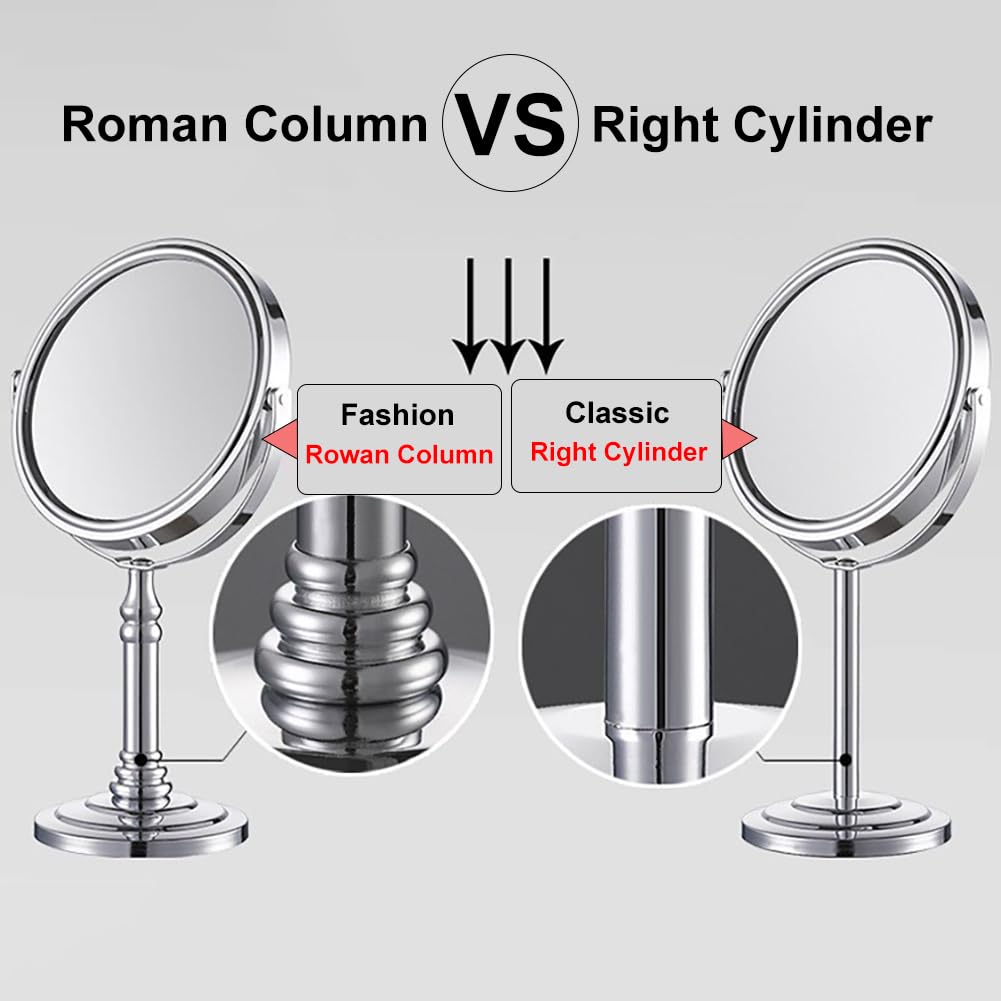 HAIPUTTER Double Sided 3X and 1X Magnifying Makeup Mirror with Stand, 6 in Silver Vanity Swivel Mirrors for Desk Table Standing