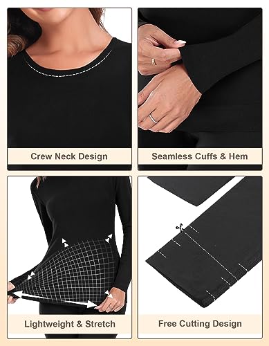 YADIFEN Thermal Underwear for Women Long Johns Sets Base Layer Fleece Lined Long Underwear Pajamas Winter Warm Top Bottom Black