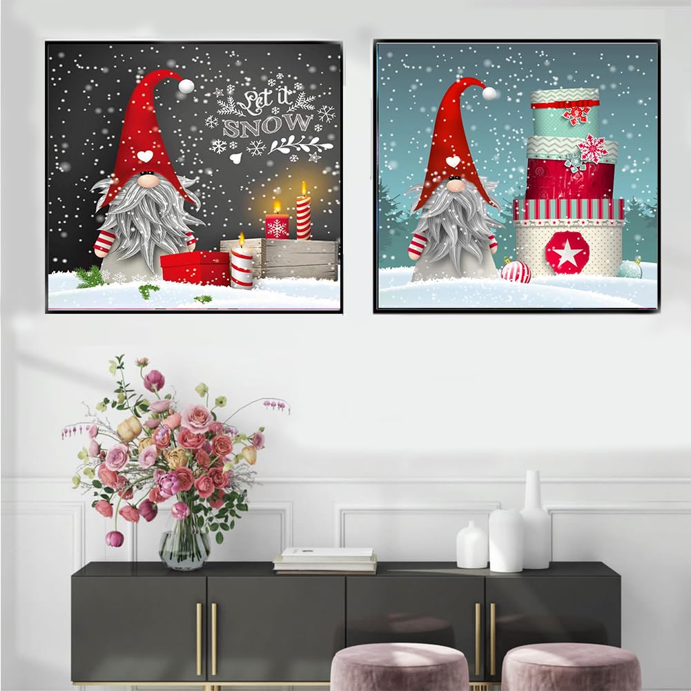 OFRKE 2-Piece Christmas Diamond Painting Kits for Adults,Gnomes Diamond Art Full Drill Round Gem Art 5D Diamond Dots Suitable Home Wall Decor 12"x12"