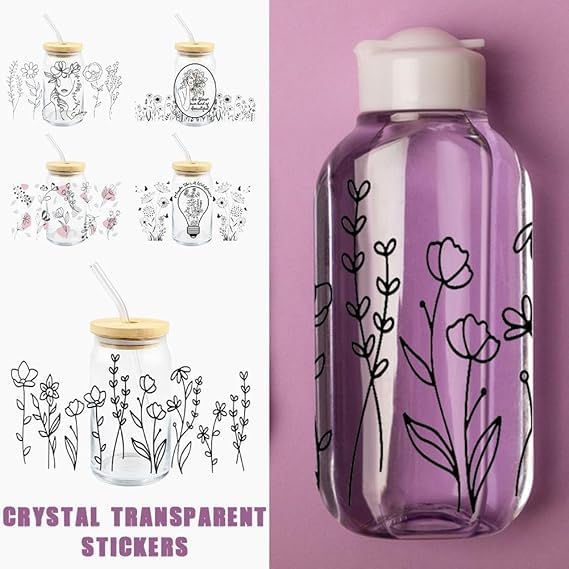UV DTF Cup Wrap,Transfer Stickers for Glass Cups,Flowers Leaf Waterproof UV DTF Cup Wrap Rub on Transfers Stickers Decals,Clear Film Transfer Paper UV DTF Cup Wraps Transfer Sticker Iron-on Transfers