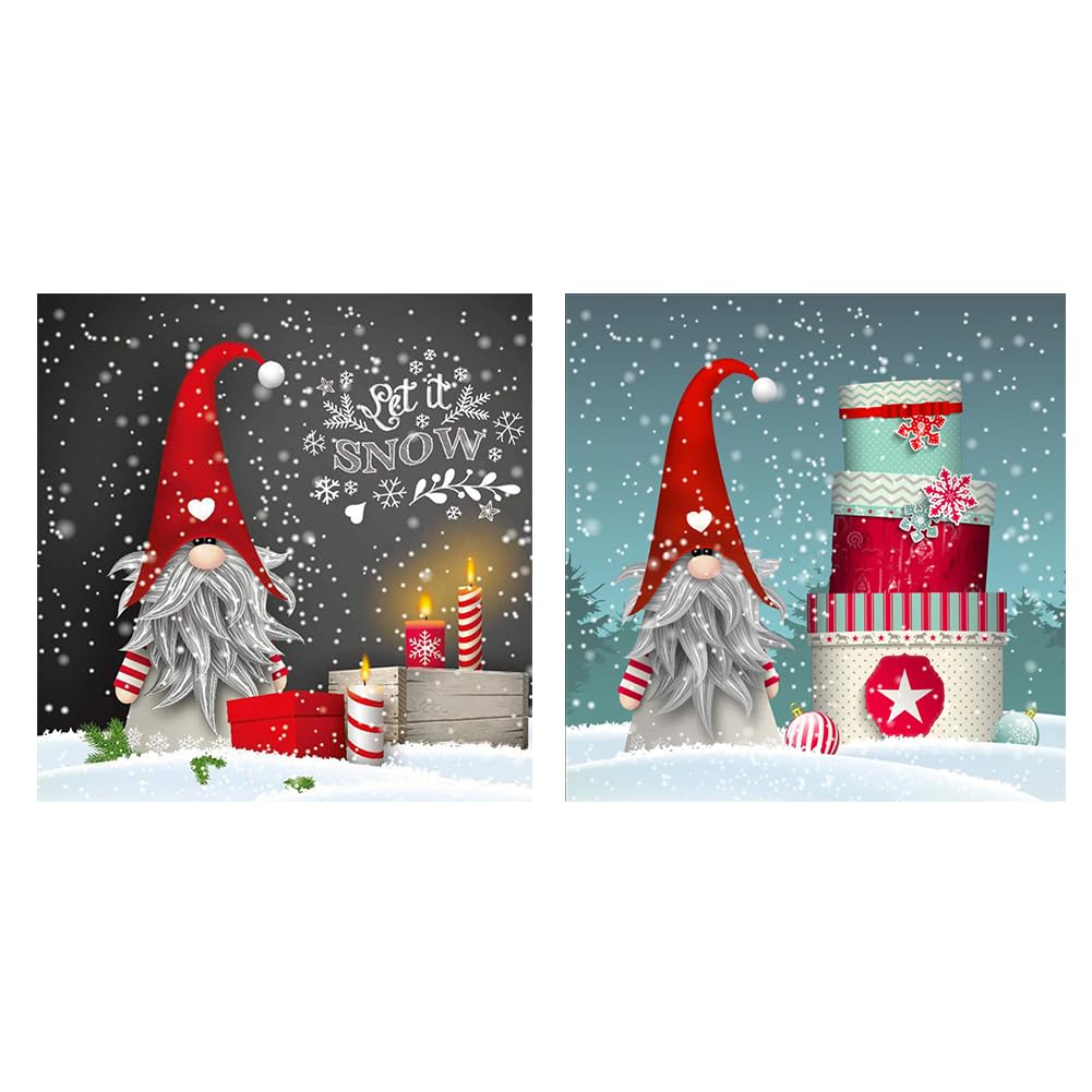 OFRKE 2-Piece Christmas Diamond Painting Kits for Adults,Gnomes Diamond Art Full Drill Round Gem Art 5D Diamond Dots Suitable Home Wall Decor 12"x12"