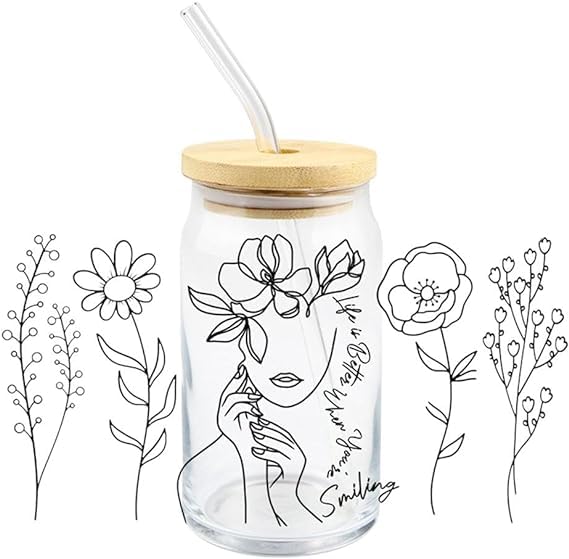 UV DTF Cup Wrap,Transfer Stickers for Glass Cups,Flowers Leaf Waterproof UV DTF Cup Wrap Rub on Transfers Stickers Decals,Clear Film Transfer Paper UV DTF Cup Wraps Transfer Sticker Iron-on Transfers