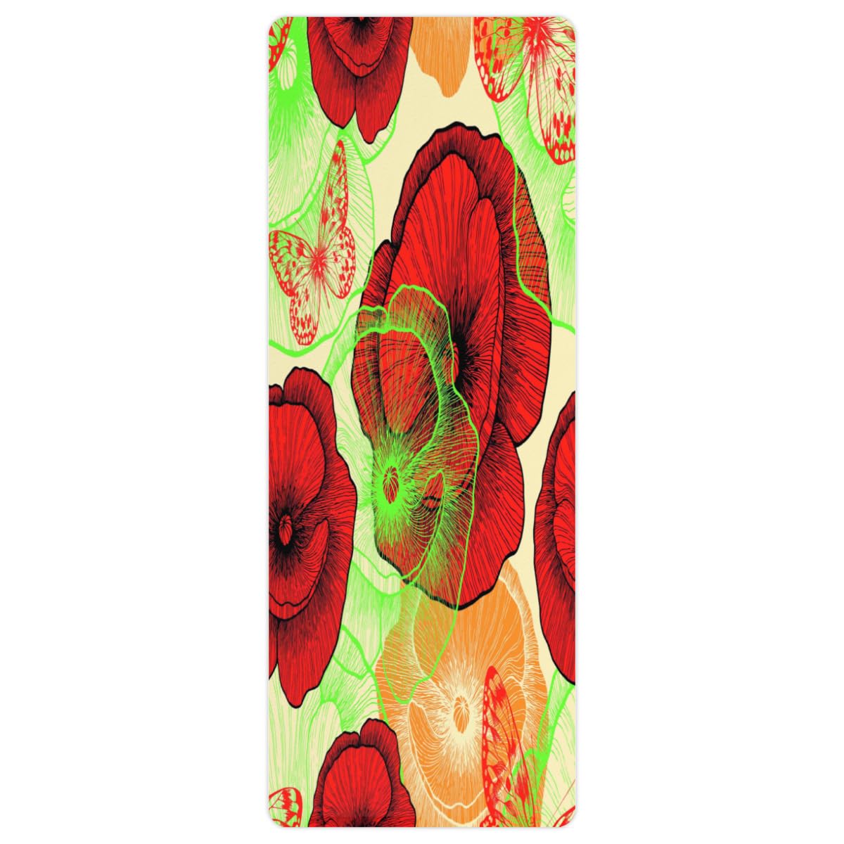 Retro Poppy Yoga Mat Folding Travel Fitness & Exercise Mat with Carrying Bag Non-Slip Lightweight Travel Yoga Mat for Women Pilates 72"L × 26.8” W × 2 Mm Thick