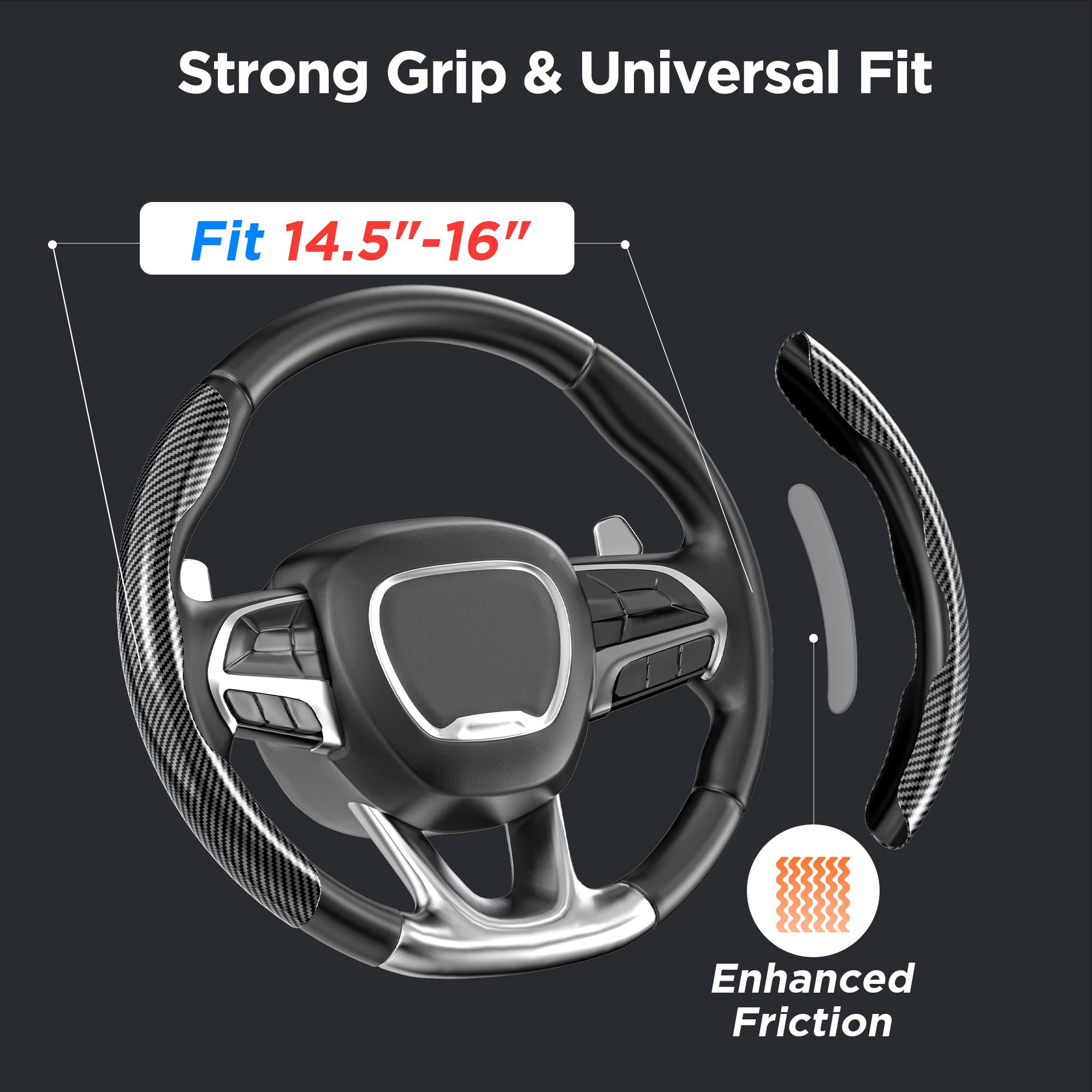 Universal Fit Carbon Fiber Steering Wheel Cover, BenLoc Hard Car Steering Wheel Cover Protector, Segmented Non-Slip Carbon Fiber Car Wheel Cover Blue