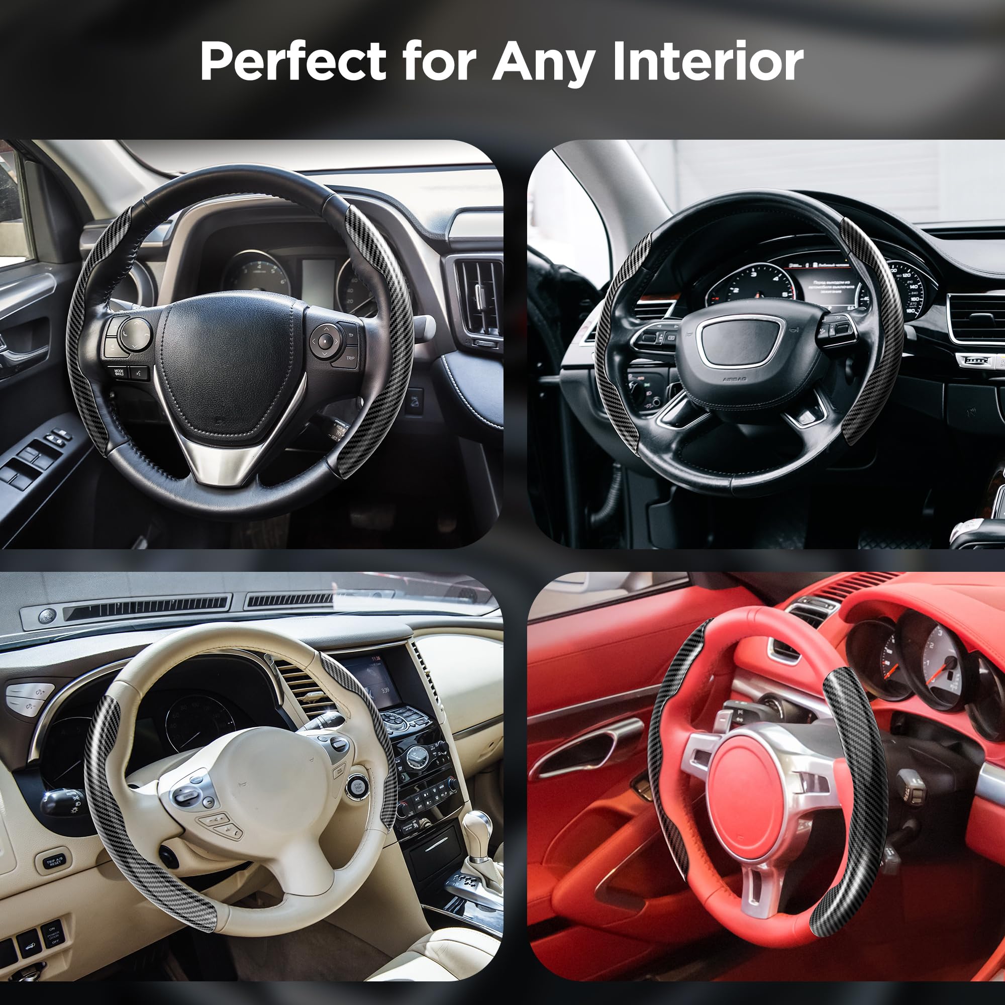 Universal Fit Carbon Fiber Steering Wheel Cover, BenLoc Hard Car Steering Wheel Cover Protector, Segmented Non-Slip Carbon Fiber Car Wheel Cover Blue