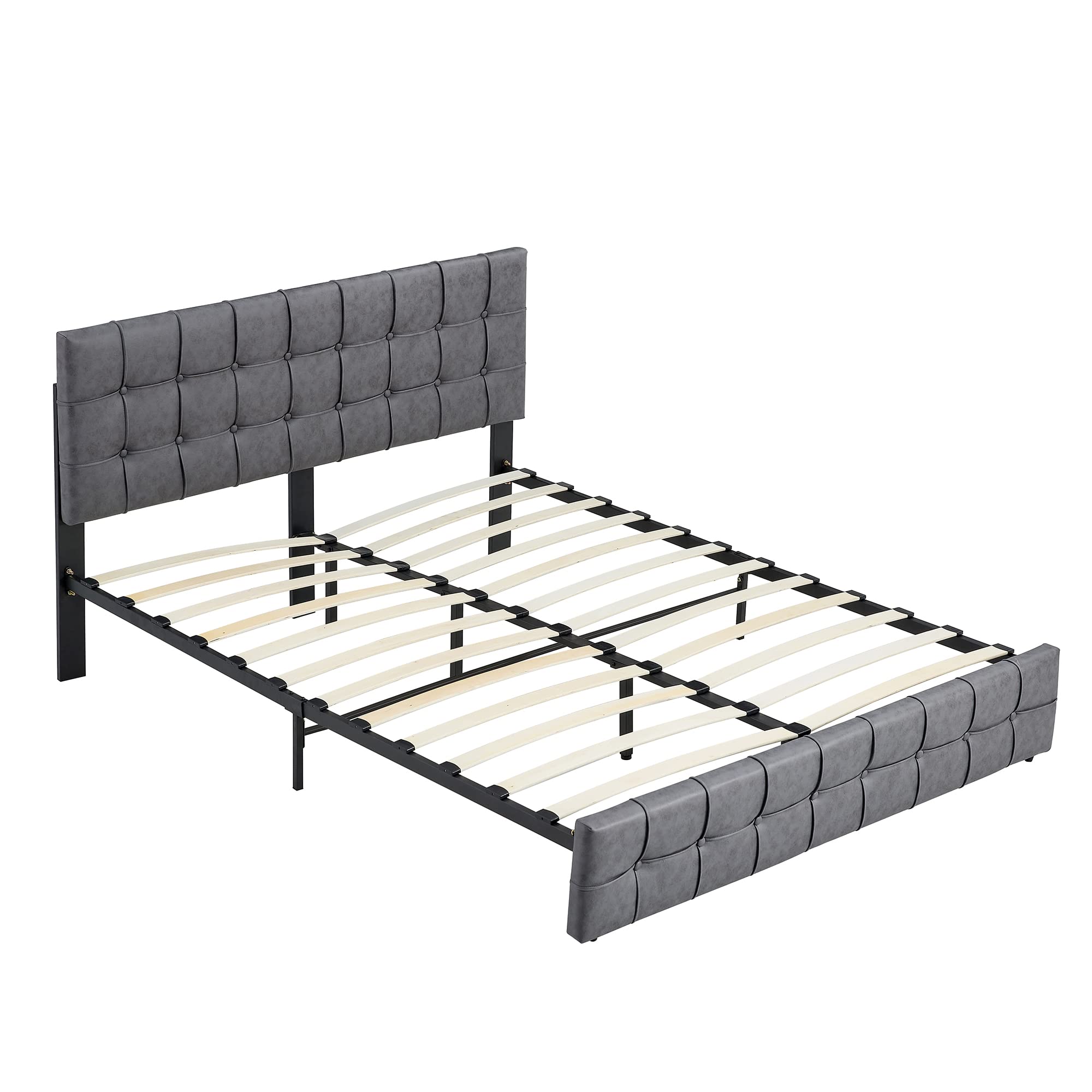 Yehha Queen Size Platform Bed Frame with Modern Upholstered Platform Bed with Adjustable Headboard, Wood Slat Support, Easy Assembly, No Box Spring Needed (Grey, Queen)