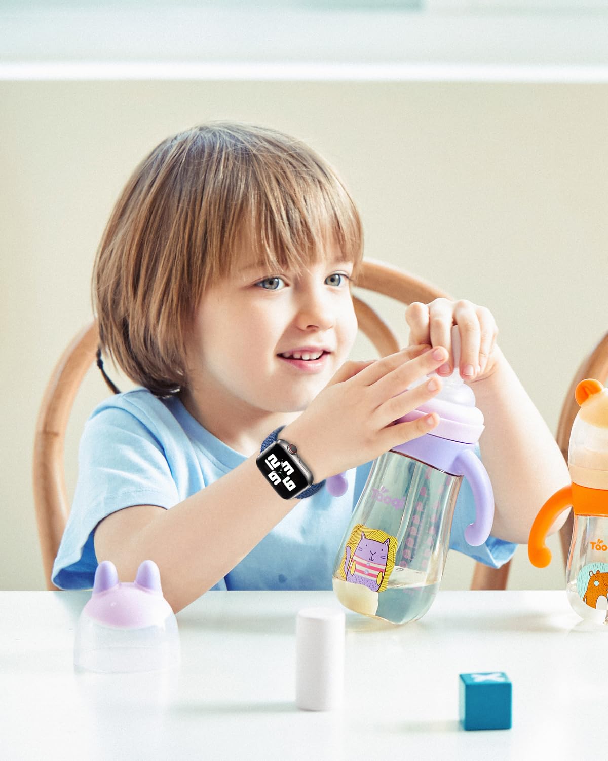 OWKEY Braided Solo Loop Compatible with Kids Apple Watch Band, Stretchy Breathable Strap with Easy Buckle for iWatch Series 9 8 7 6 5 4 3 SE SE2 Girls Boys Small Wrists